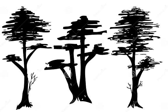 Simple Vector Hand Draw Sketch, Set Silhoutte Tall Tree Stock Vector ...