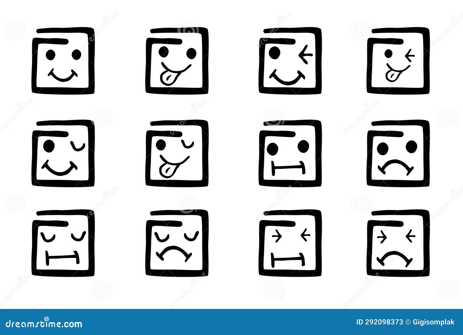 Simple Vector Hand Draw Sketch Square Emotion, Set 12 Stock ...