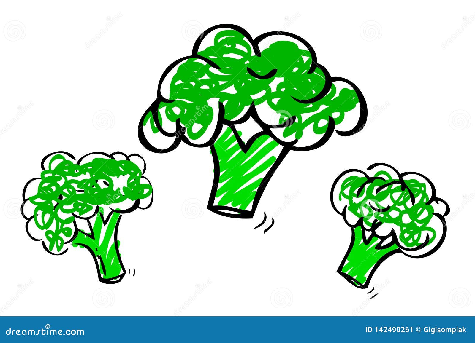 Simple Vector Hand Draw Sketch, Three Brocoli Stock Vector ...