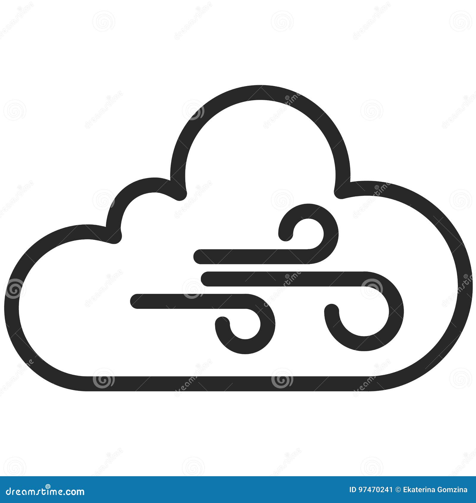 Simple Vector Icon of a Wind at Cloudy Weather in Line Art Style. Pixel ...