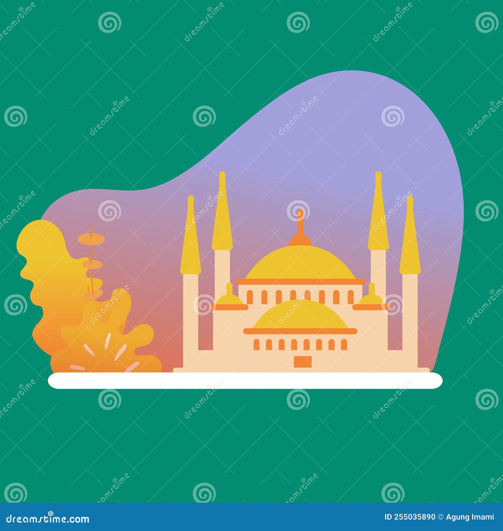 Simple Vector Illustration Drawing of a Beautiful Big Mosque with 4 ...