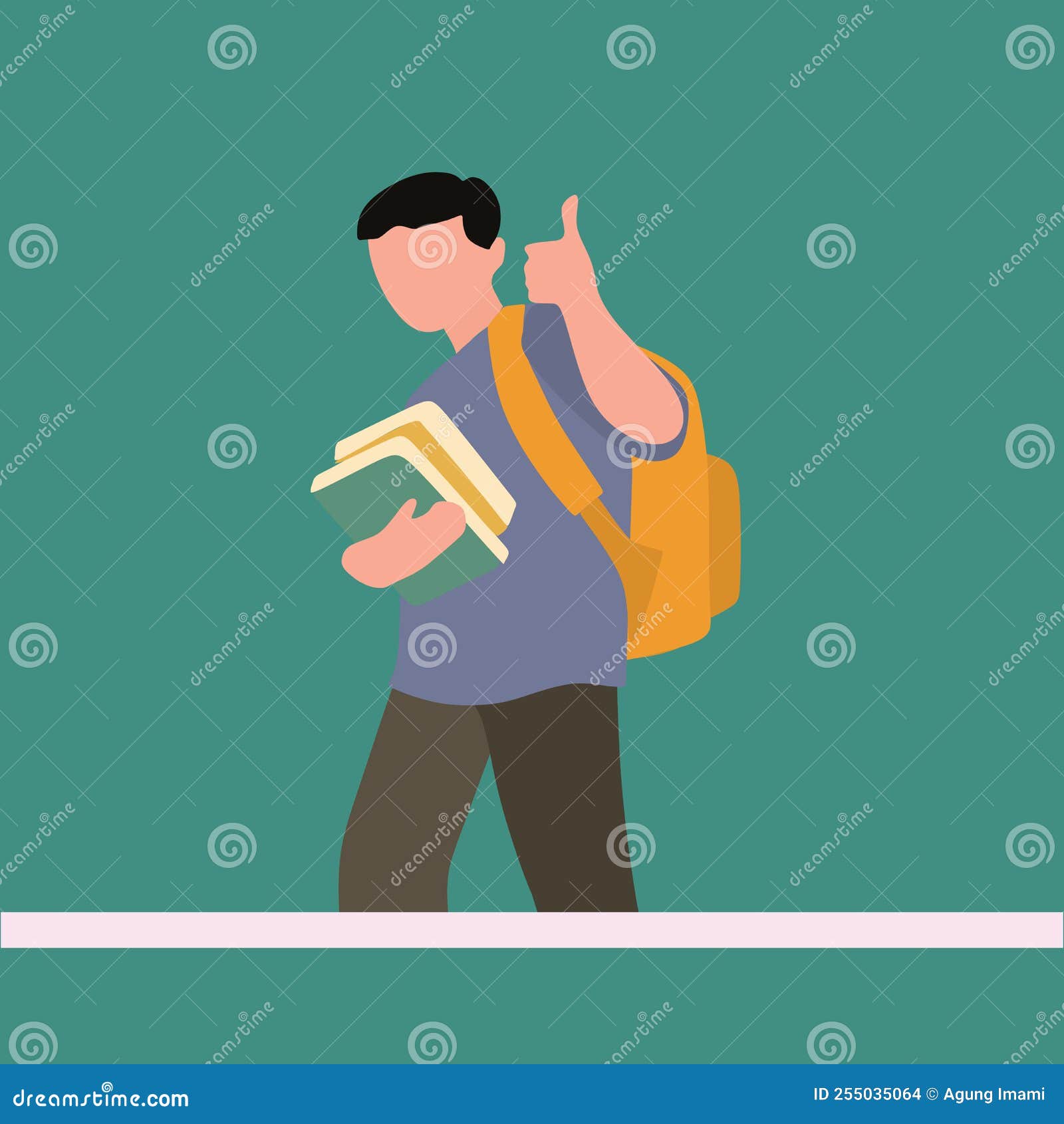 Simple Vector Illustration Drawing of Young Happy Elementary School Boy ...