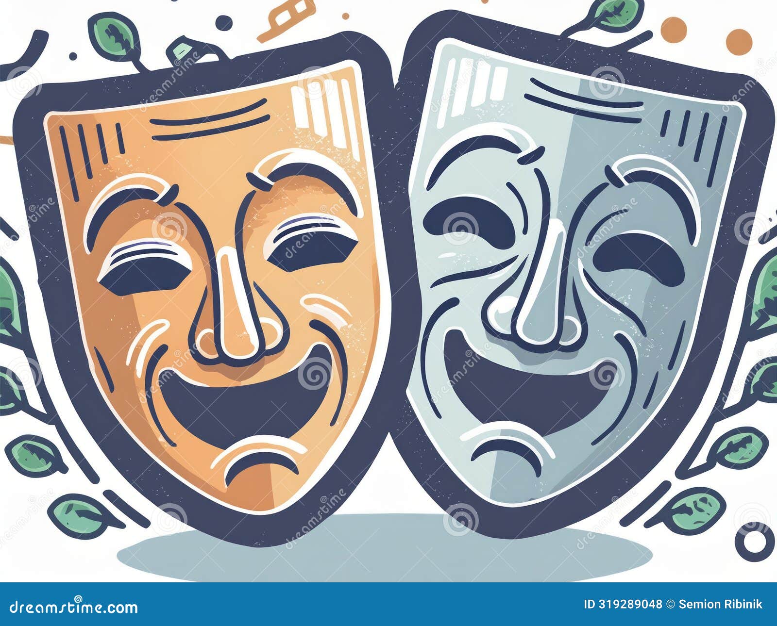 Simple Vector Illustration of Two Theater Masks, One with a Smile and ...