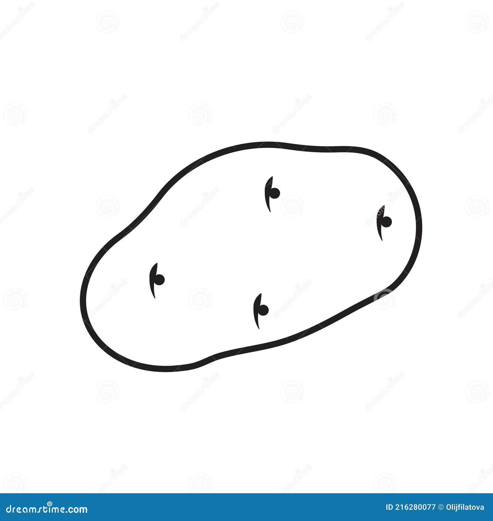 Simple Image of Line Drawn Potato Icon Isolated Black on White Stock ...