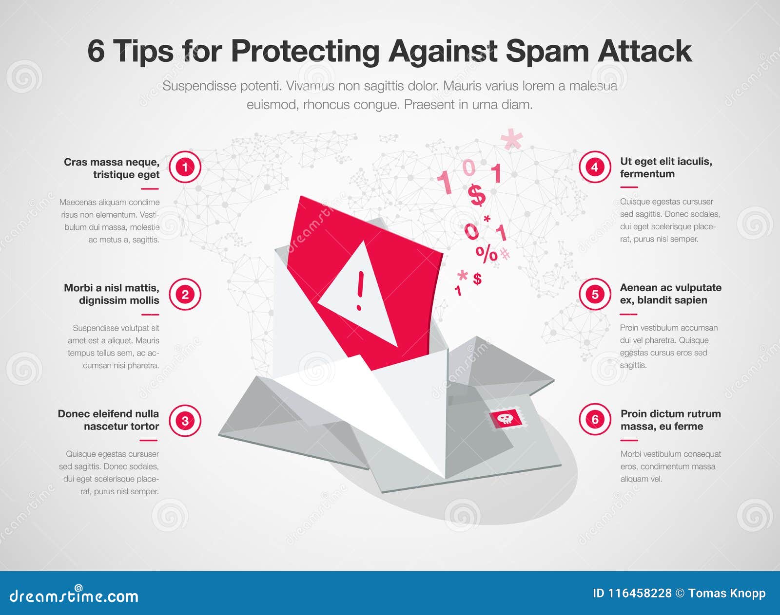 Simple Vector Infographic for 6 Tips for Protecting Against Spam Attack ...