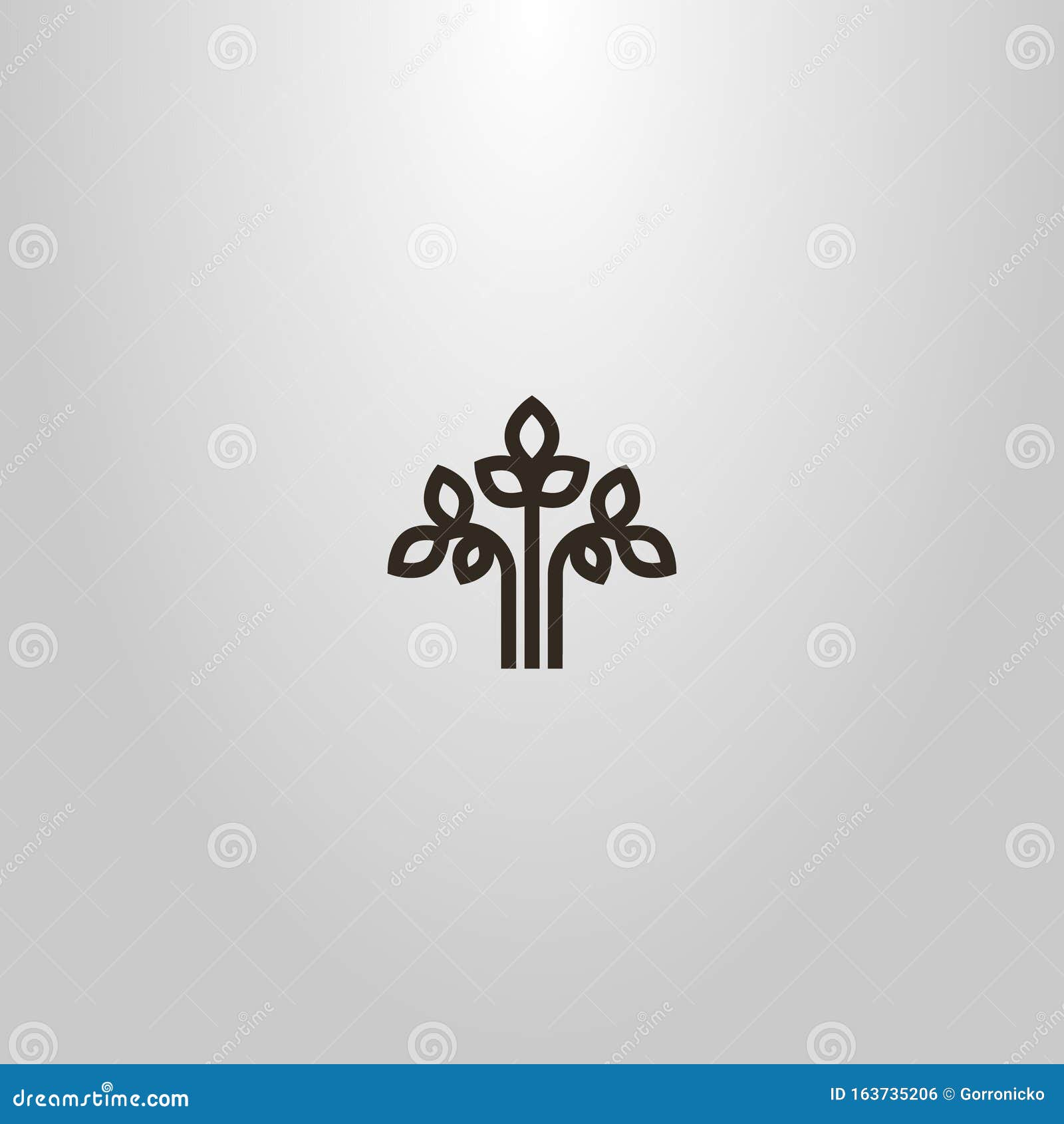 Simple Vector Line Art Sign of Three Branches of a Plant with Leaves ...