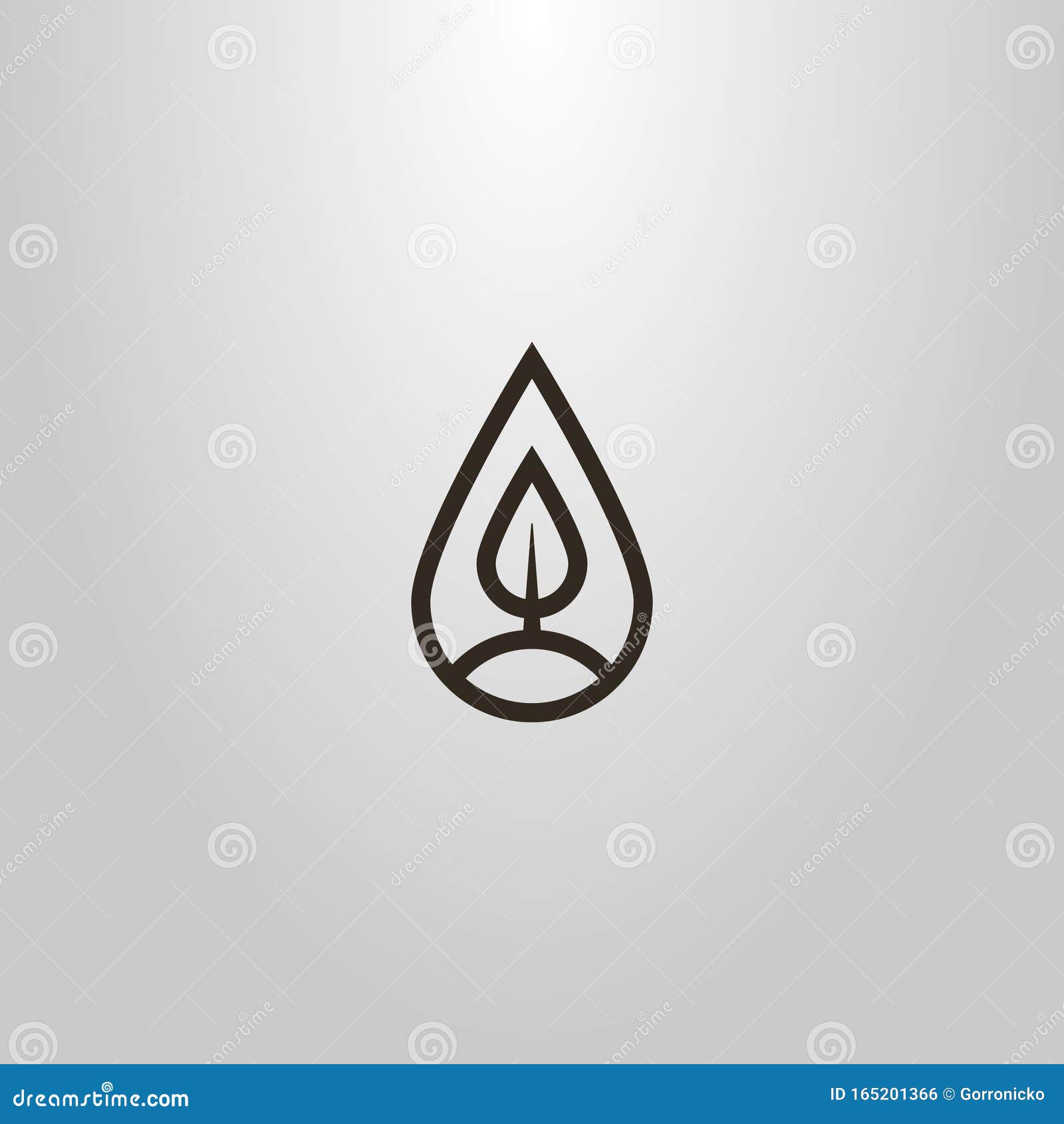 Simple Vector Line Art Sign Of A Tree Or Leaf In A Teardrop-shaped ...