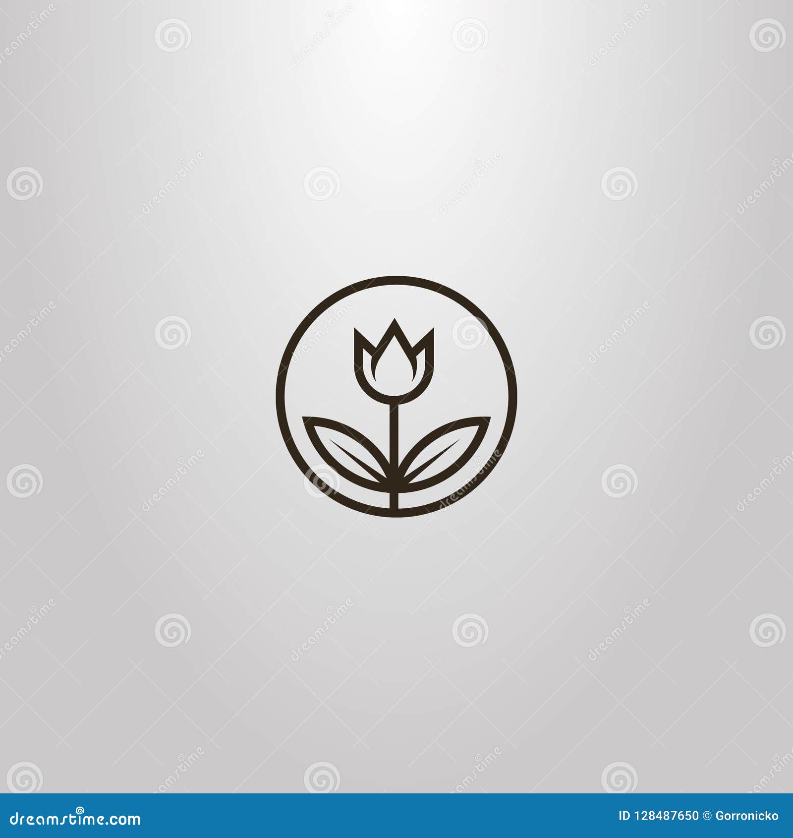 Simple Vector Line Art Tulip Sign with Leaves in a Round Frame Stock ...