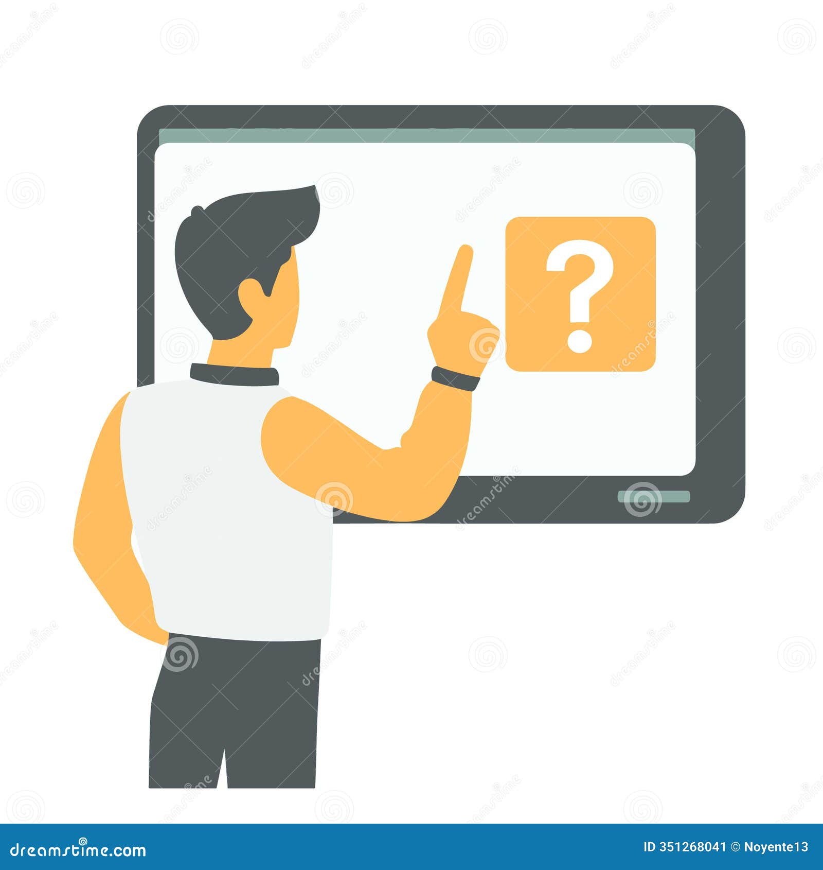 Simple Vector of Man Pointing To a Question Mark on a Screen Stock ...