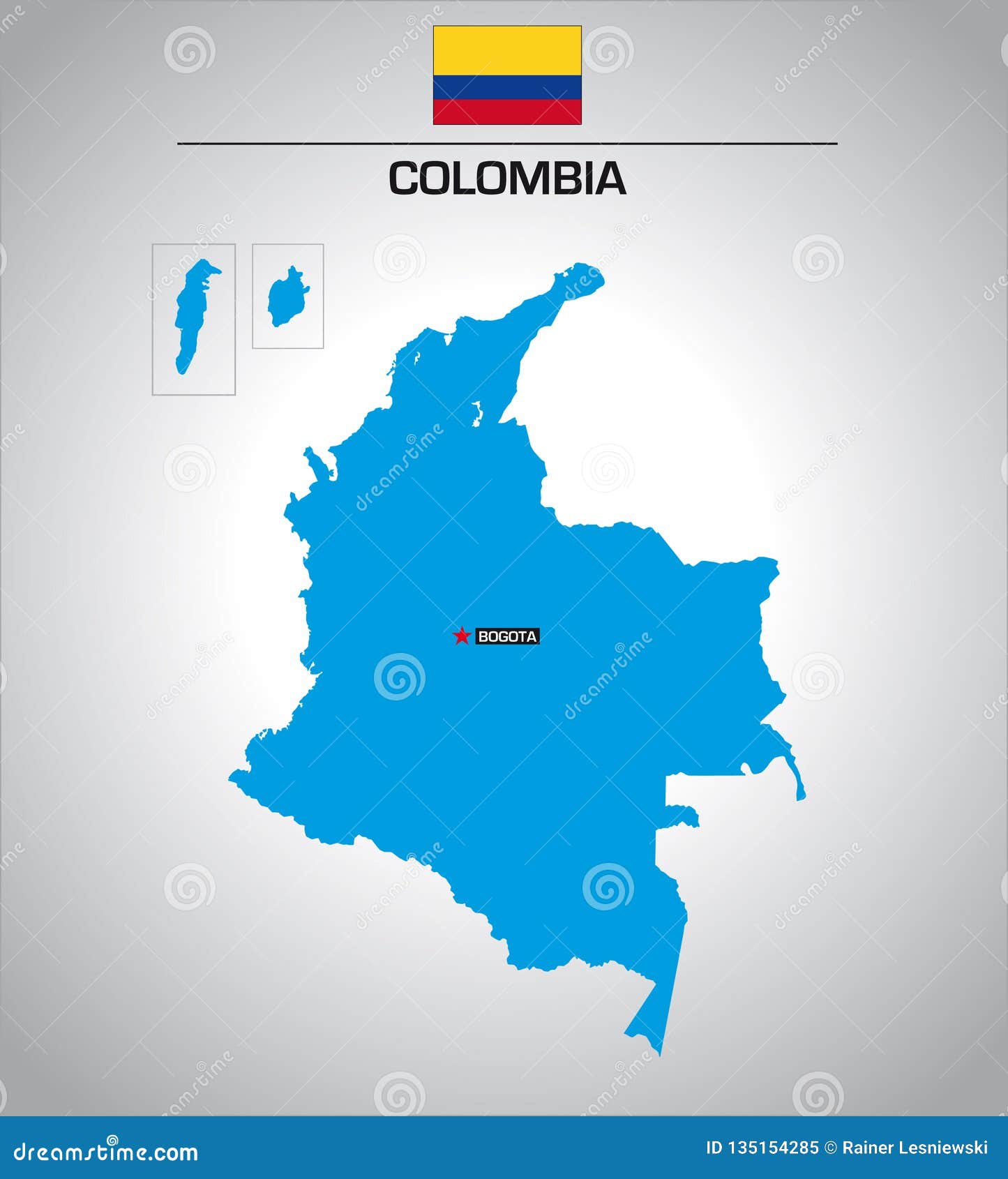 Simple Vector Outline Map of Colombia with Flag Stock Vector ...