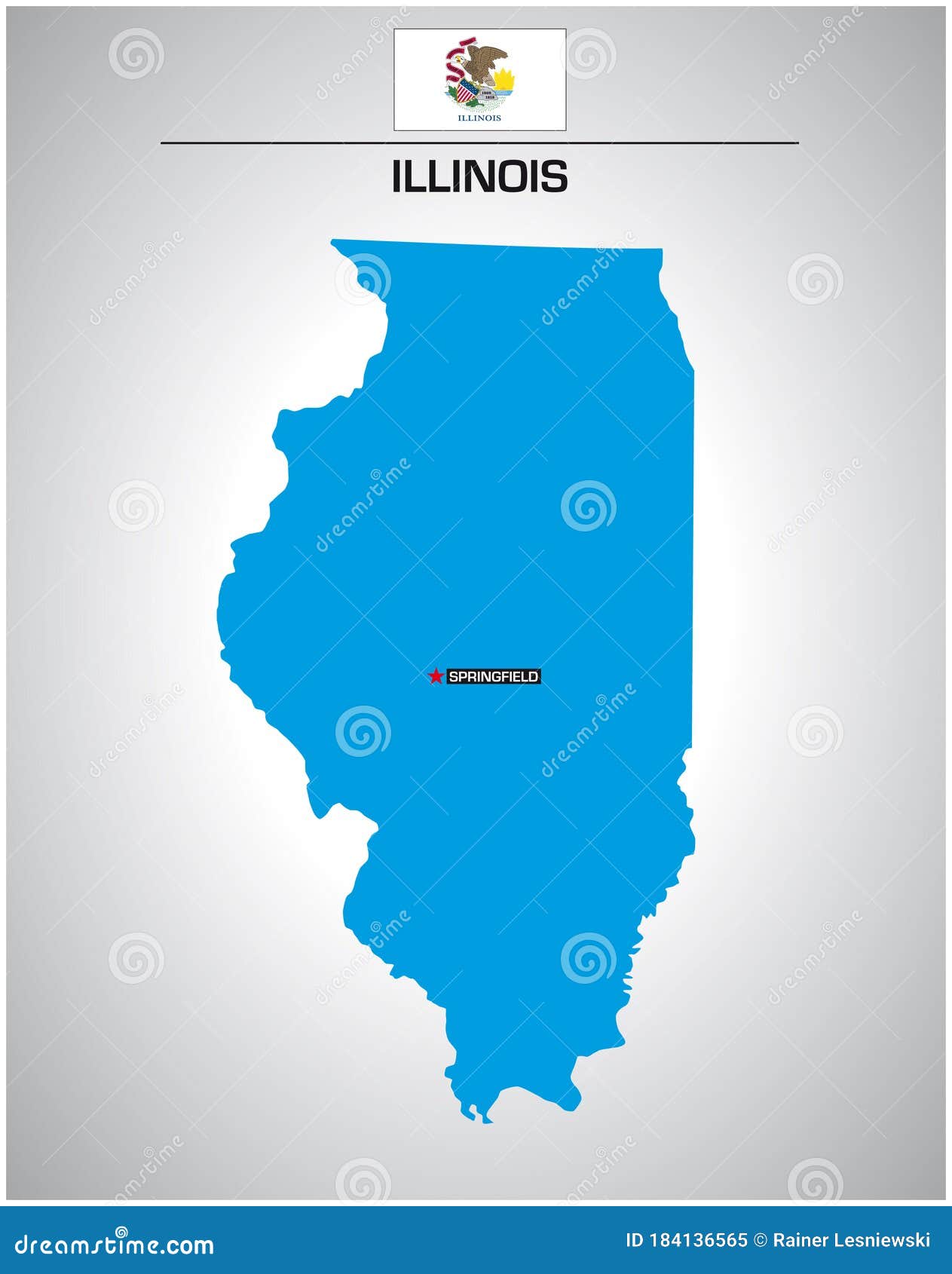 Simple Vector Outline Map of Illinois with Flag Stock Vector ...