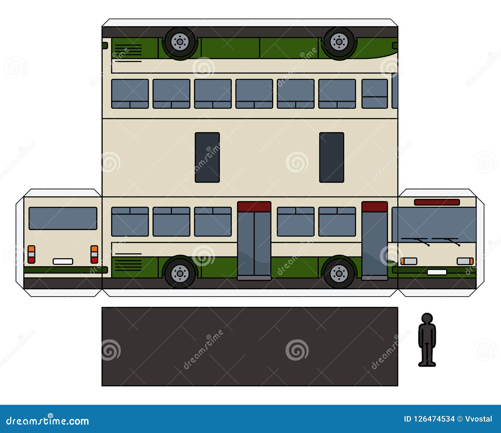 The paper model of a bus stock vector. Illustration of cartoon - 126474534