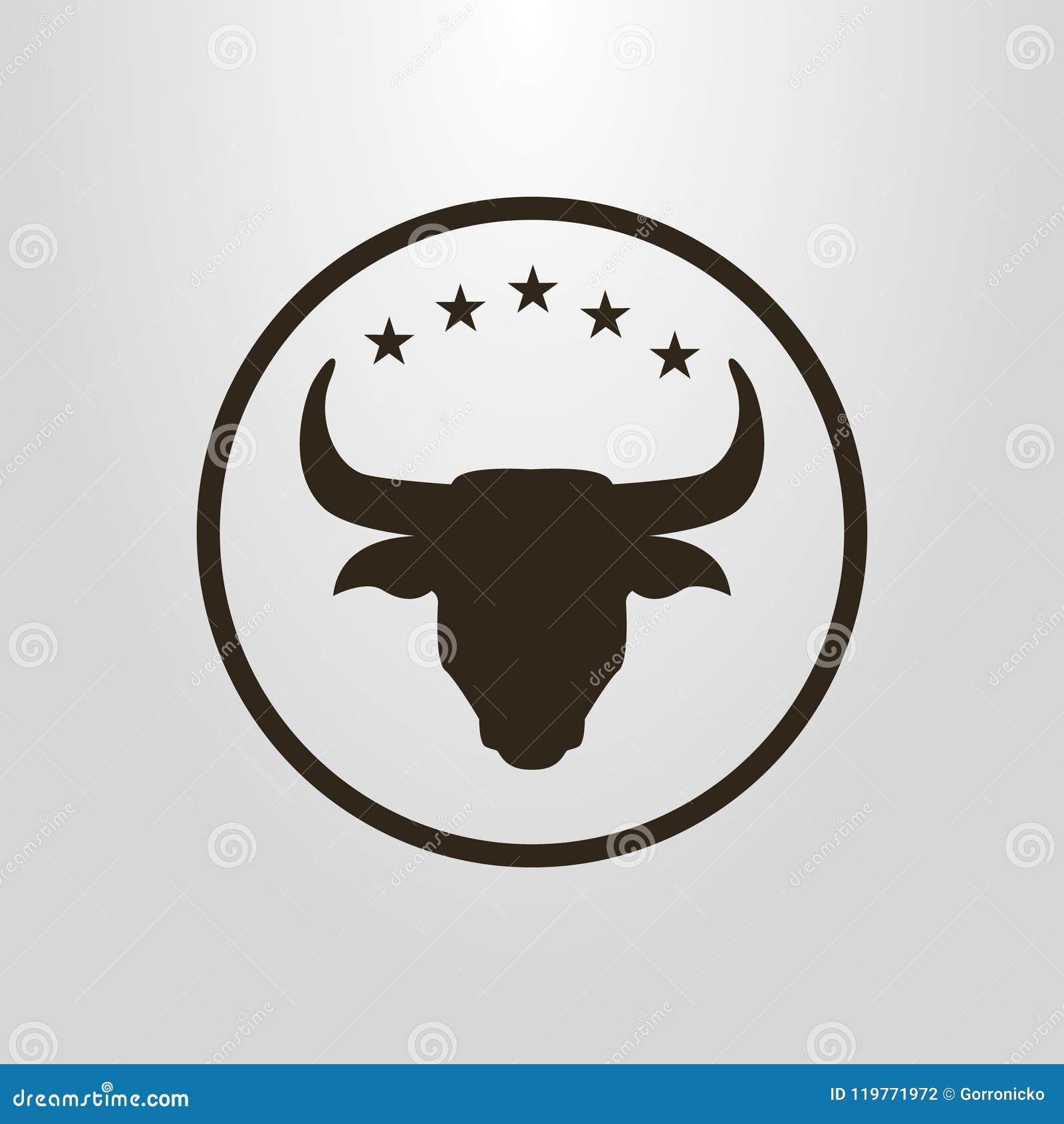 Simple Vector Pictogram Of Bull Head Under Five Stars In A Round Frame ...