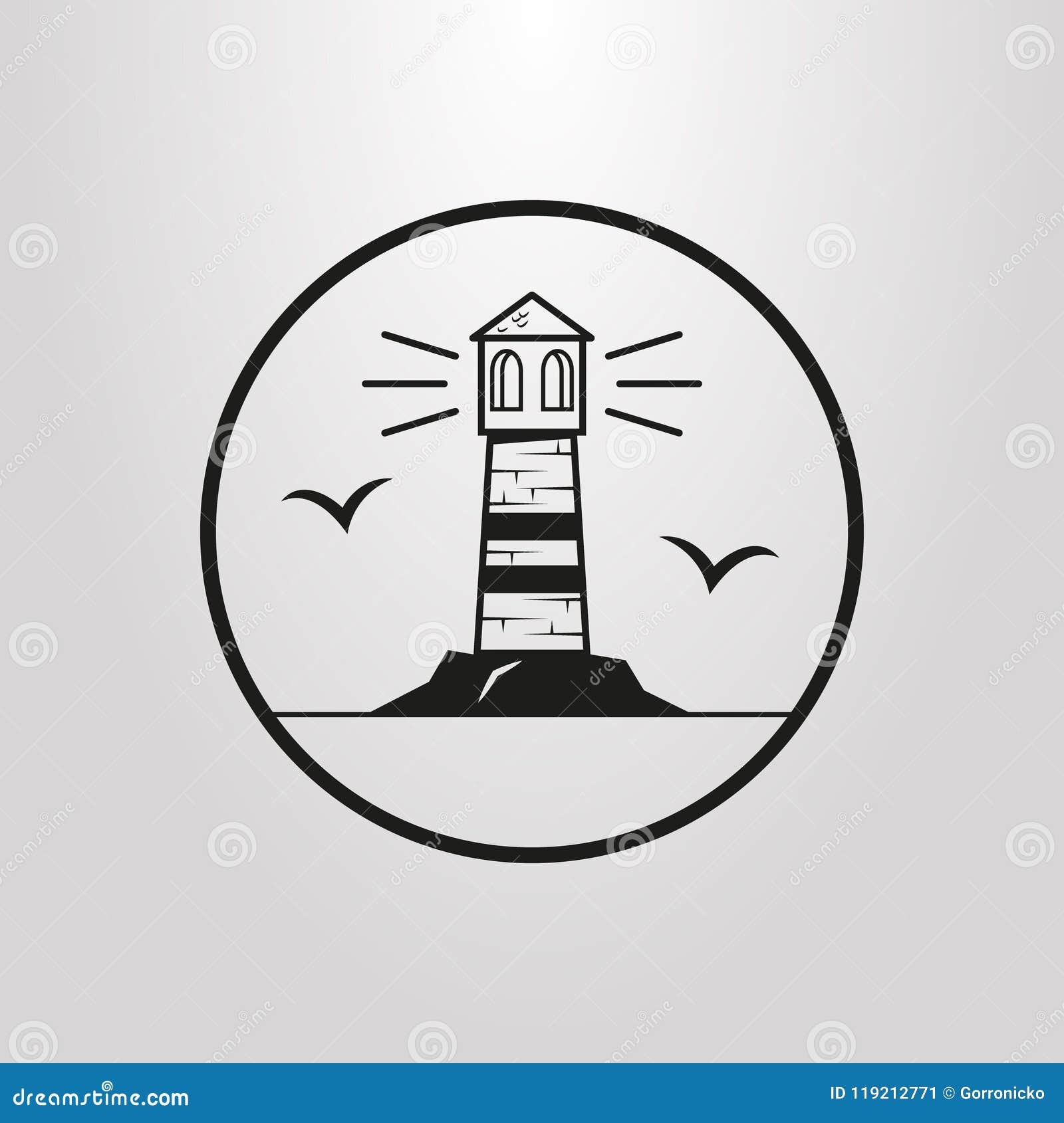 Simple Vector Pictogram of Lighthouse and Seagulls in a Round Frame ...