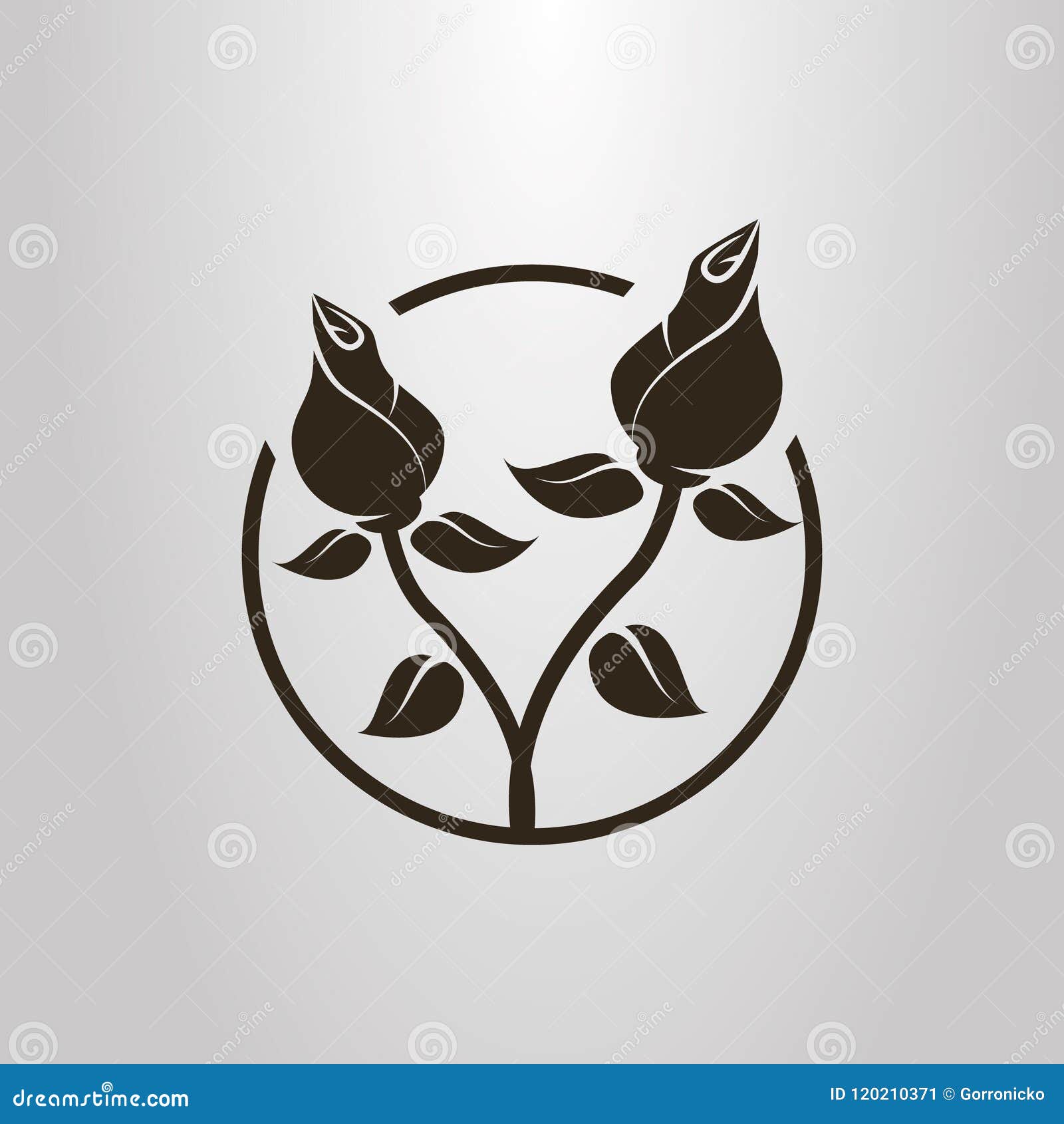 Simple Vector Pictogram of Two Entwined Roses in a Round Frame Stock ...