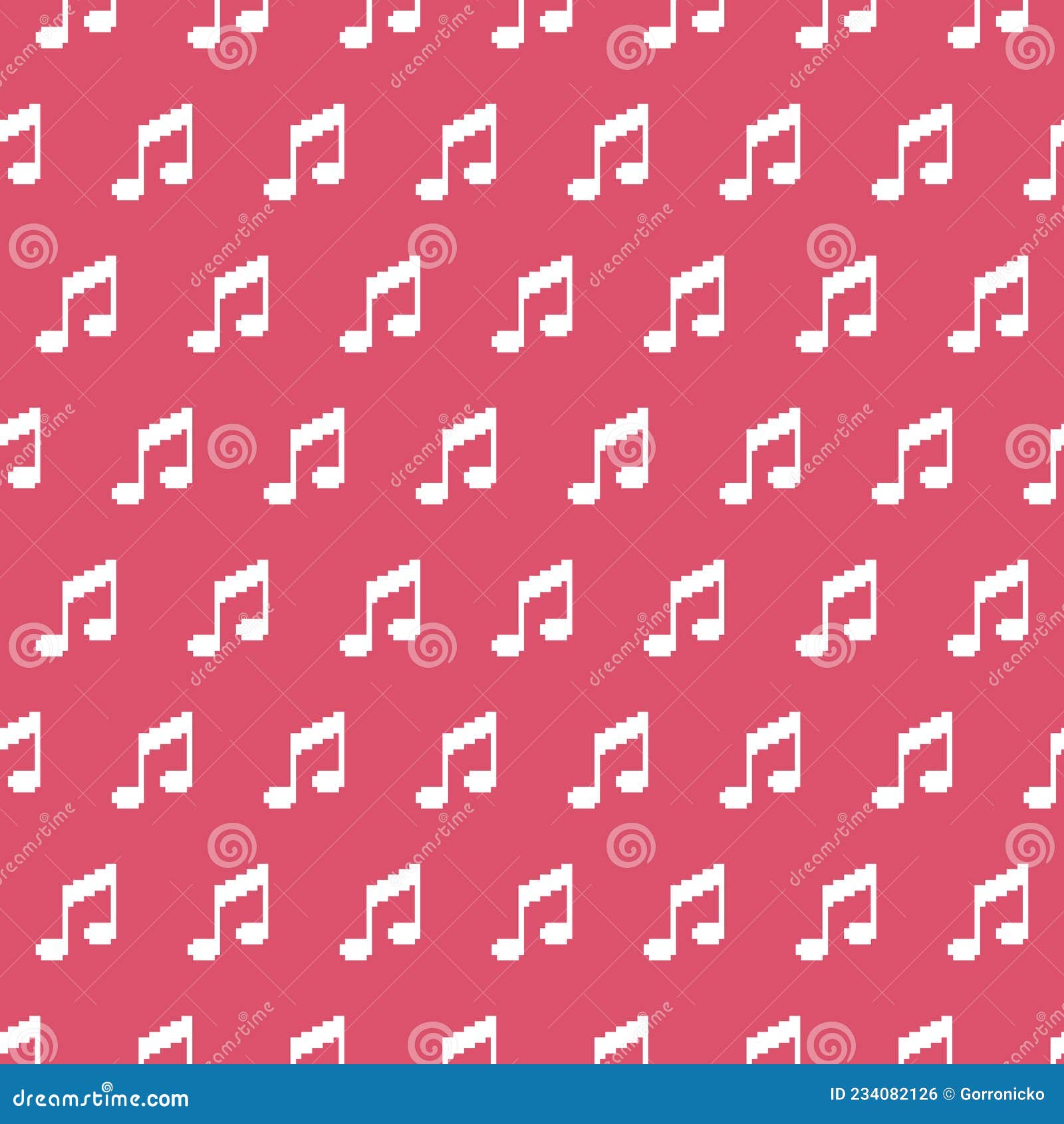 Vector Pixel Art Seamless Pattern of Abstract White Musical Note on a ...