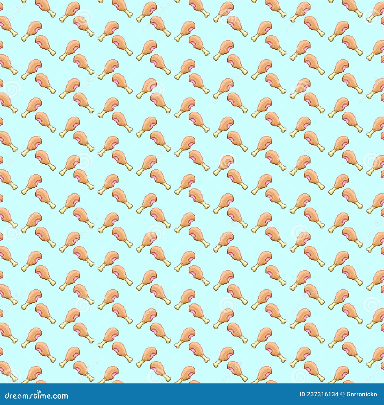 Vector Pixel Art Seamless Pattern of Cartoon Fried Bitten Chicken Legs ...