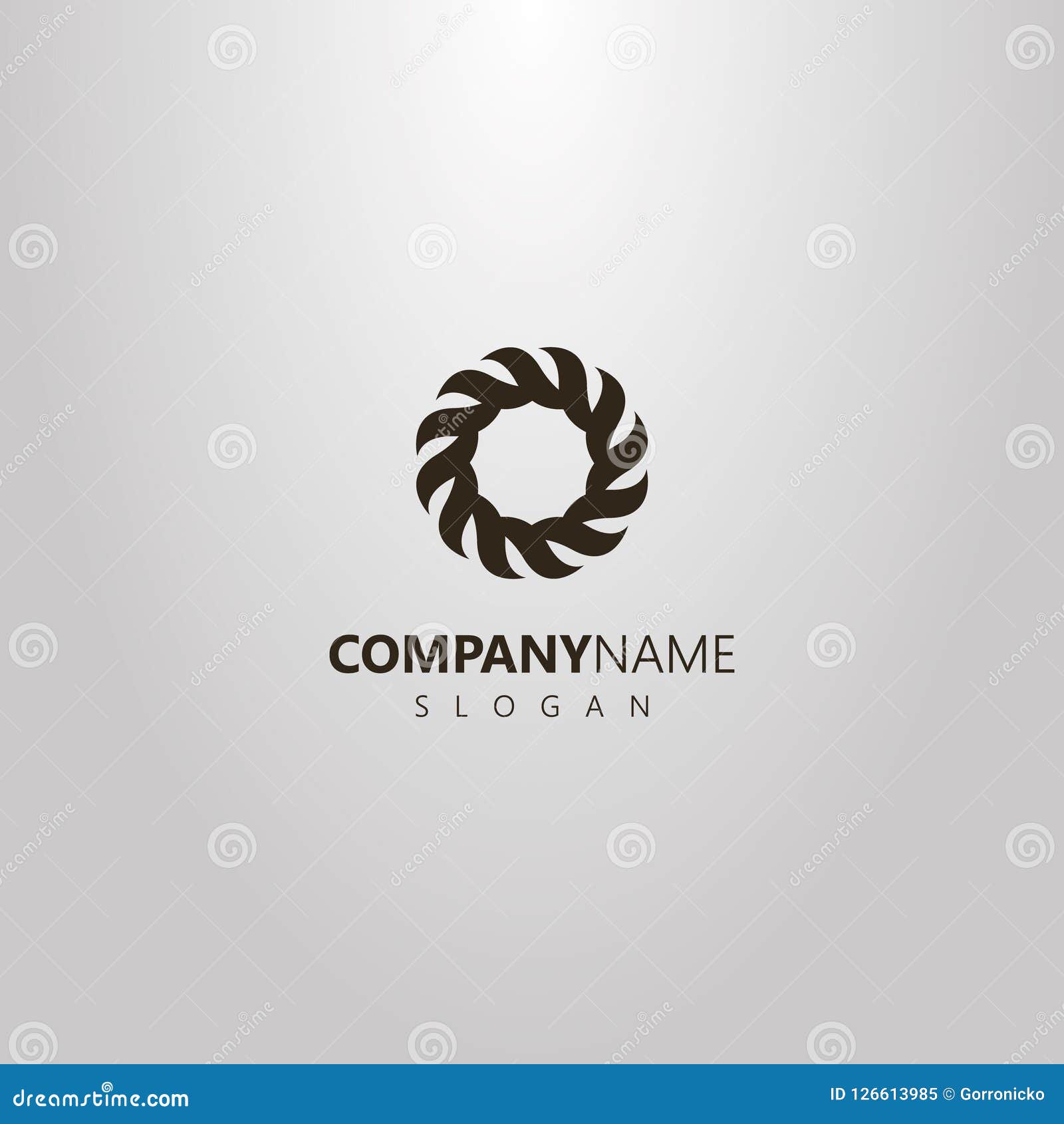 Simple Vector Round Flat Art Logo of Abstract Leaf Wreath Stock Vector ...