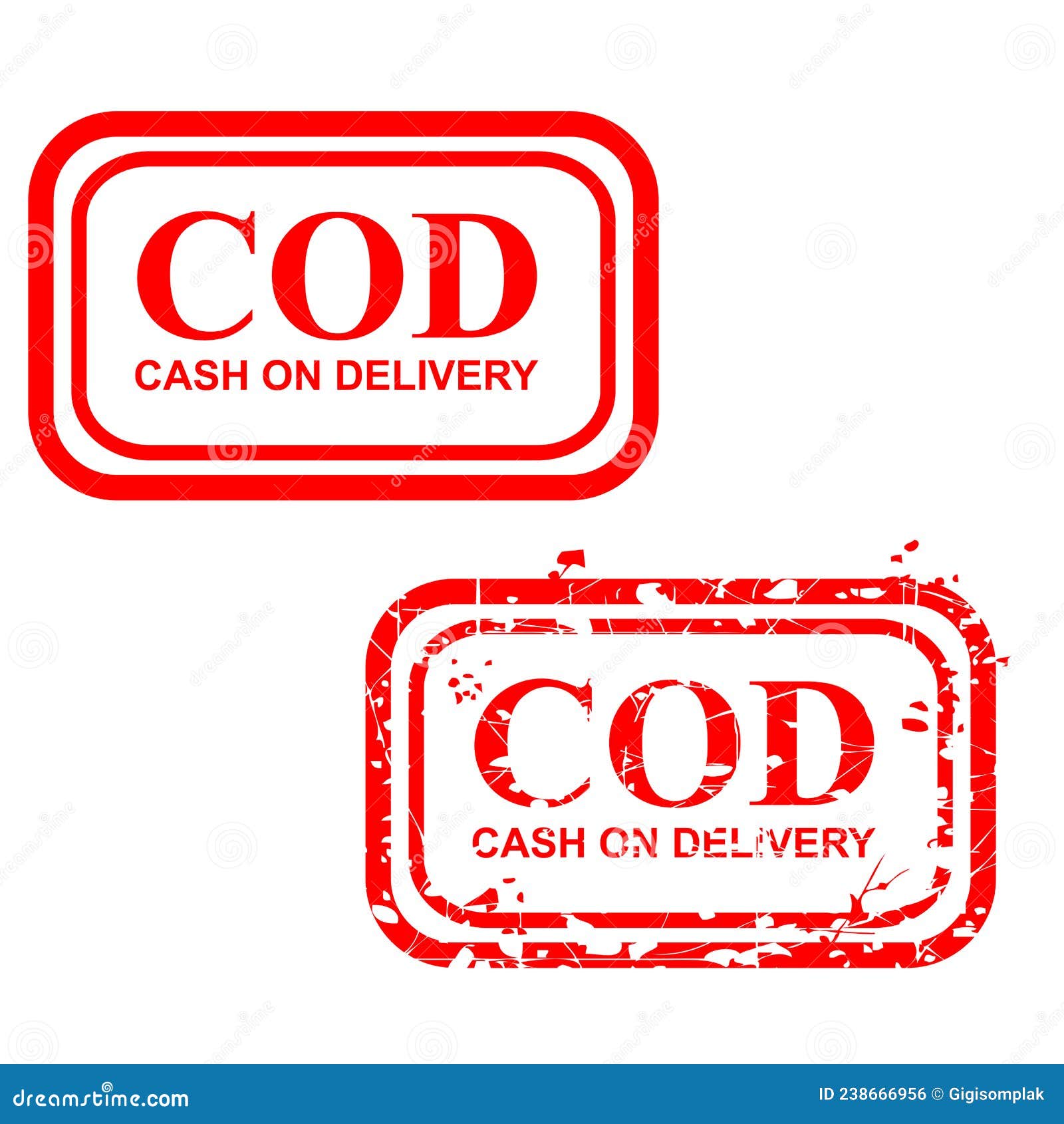 Set 2, Simple Vector Rusty Red Rectangle Rubber Stamp, Cash on Delivery ...