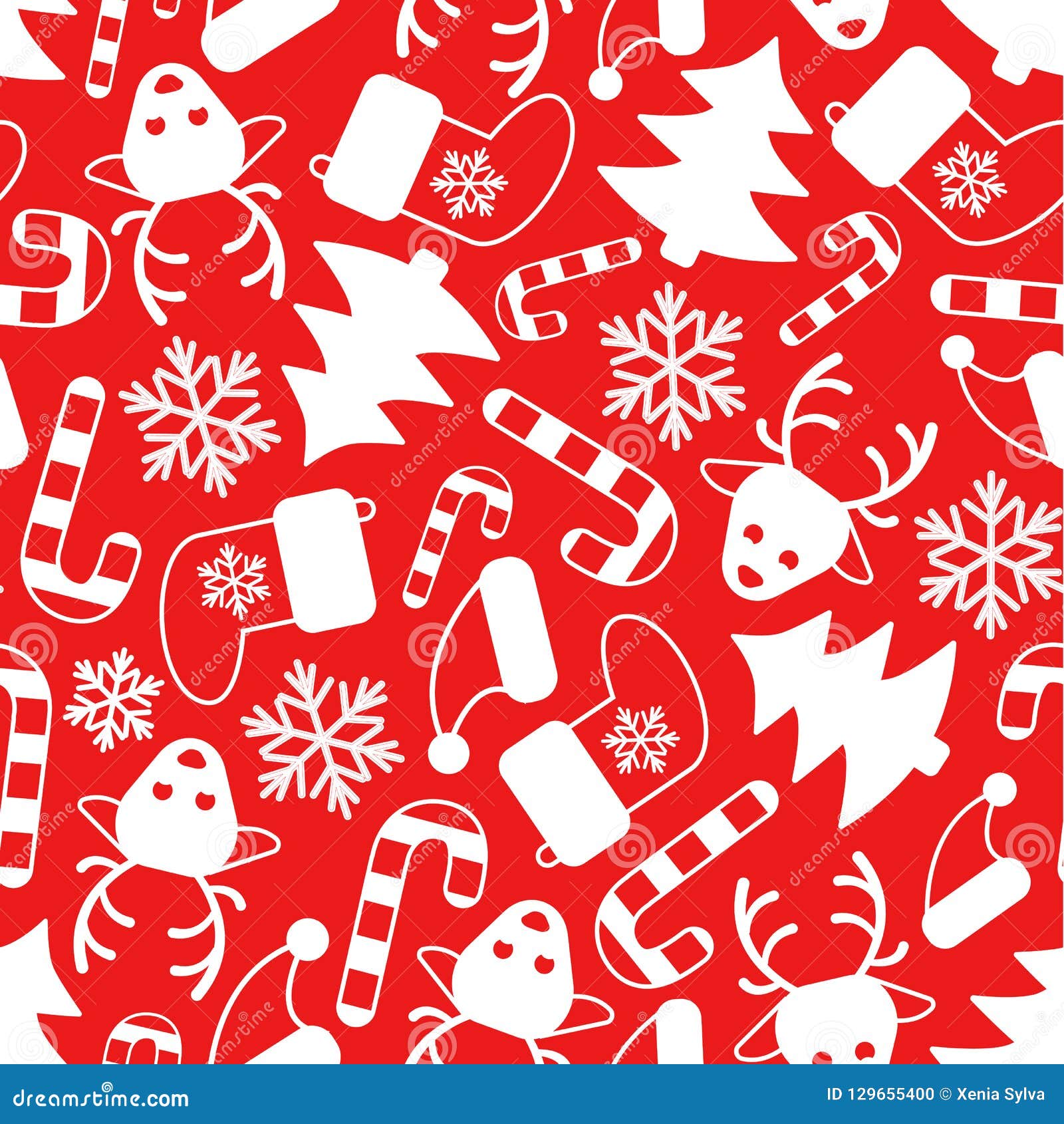 Simple Vector Seamless Pattern with Christmas Elements on Red ... Simple Vector Seamless Pattern with Christmas Elements on Red ...