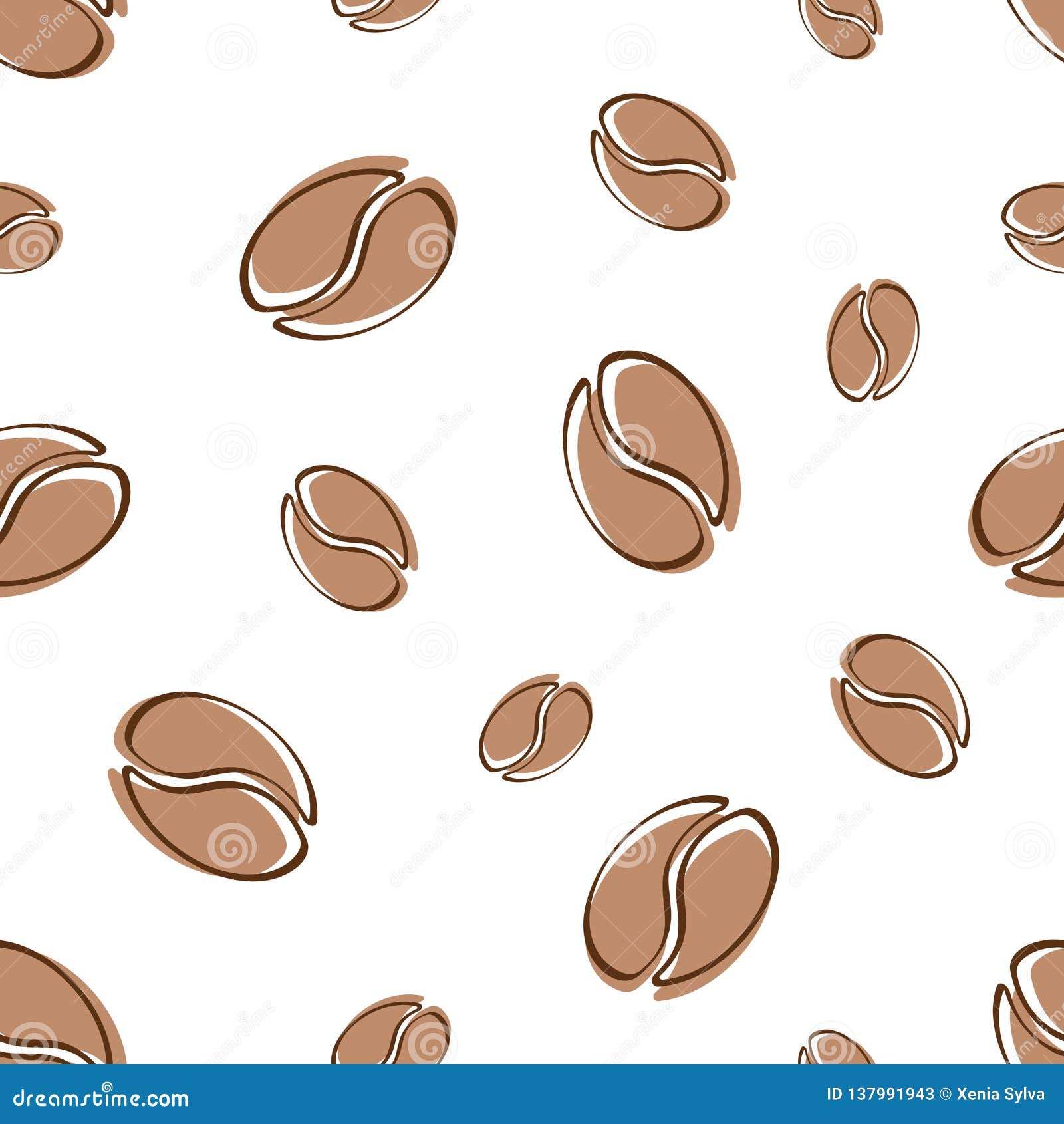 Simple Vector Seamless Pattern with Coffee Beans on White Background ...