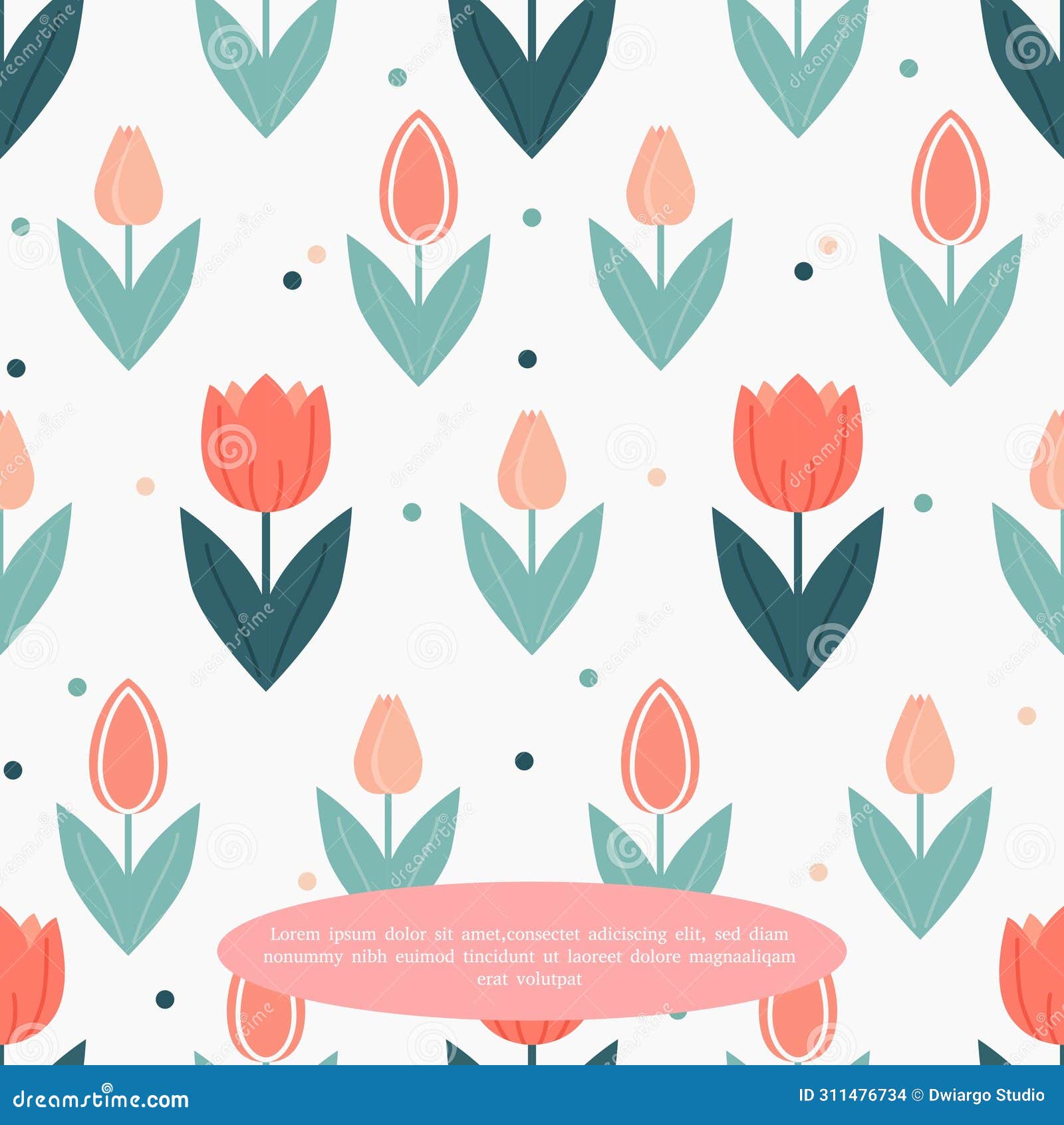 Simple Vector Seamless Pattern with Different Tulips. Flat Design Style ...