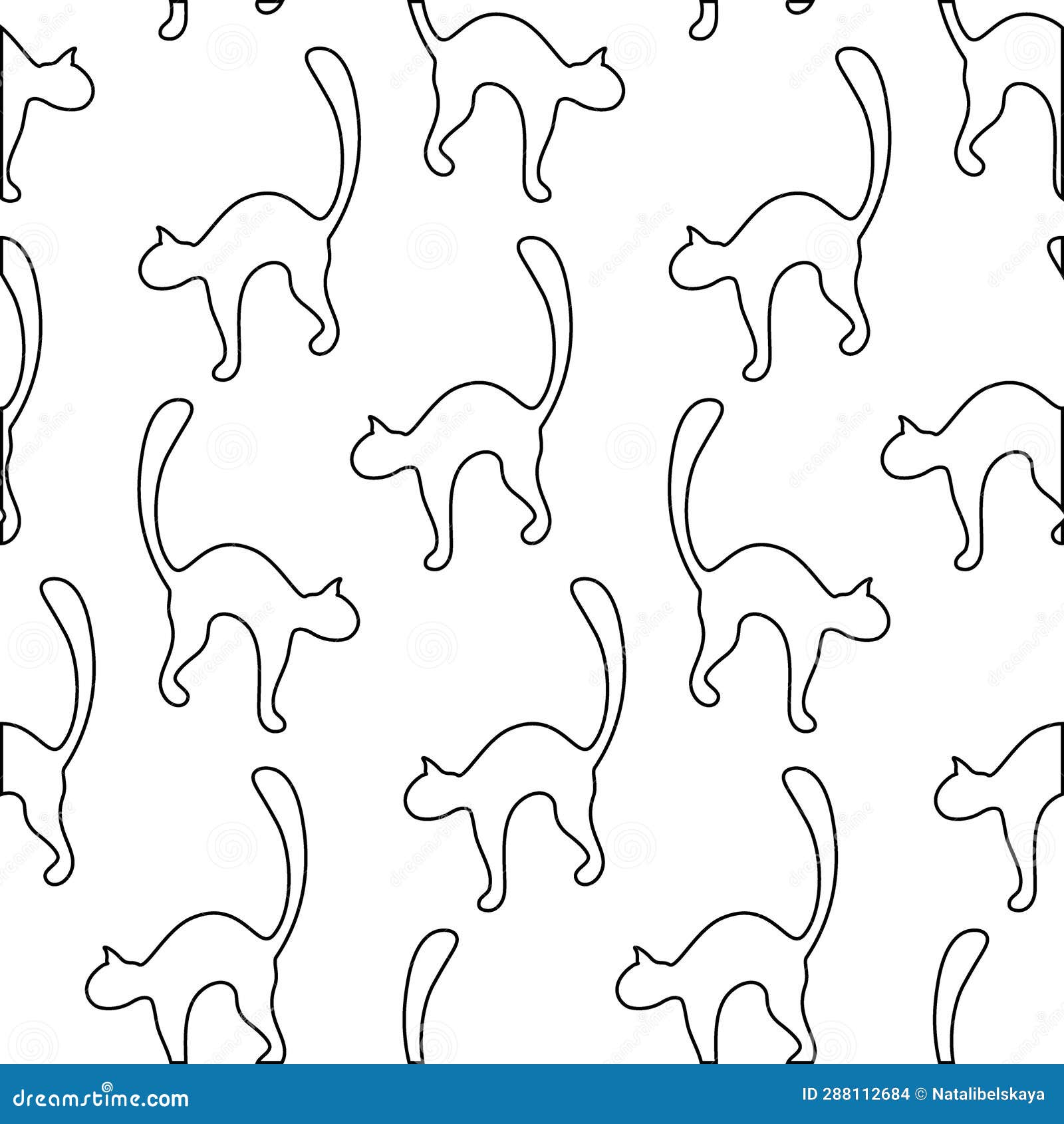 Simple Vector Seamless Pattern of Outline Drawing Cats. World Cat Day ...