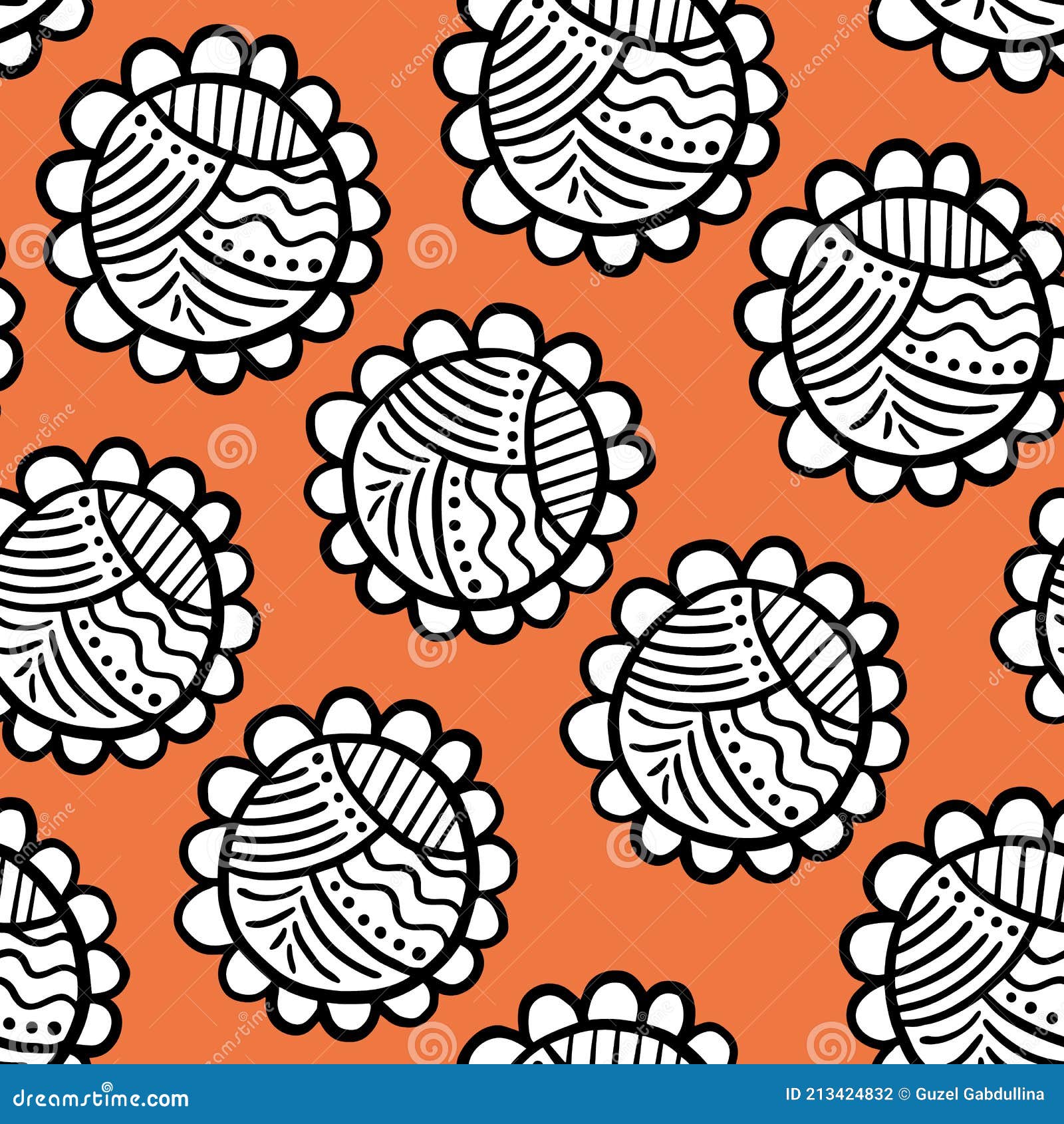 Simple Vector Seamless Pattern with Trendy Style, Black on Orange ...
