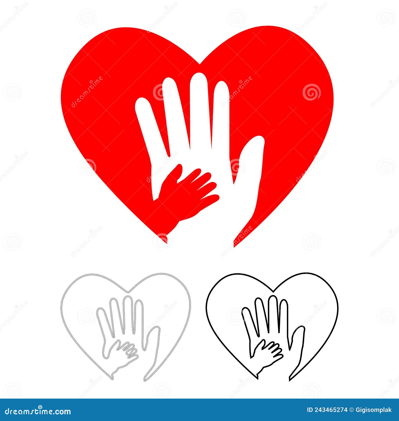 Simple Vector Set 3 Adult Hand and Baby Hand at Love Shape Stock Vector ...