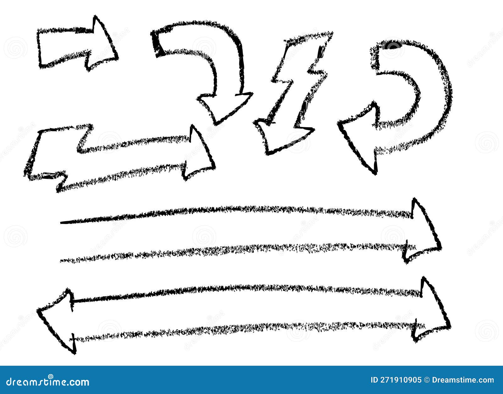 Simple Vector Set Black 7 Arrow Crayon Sketch, Isolated on White Stock ...