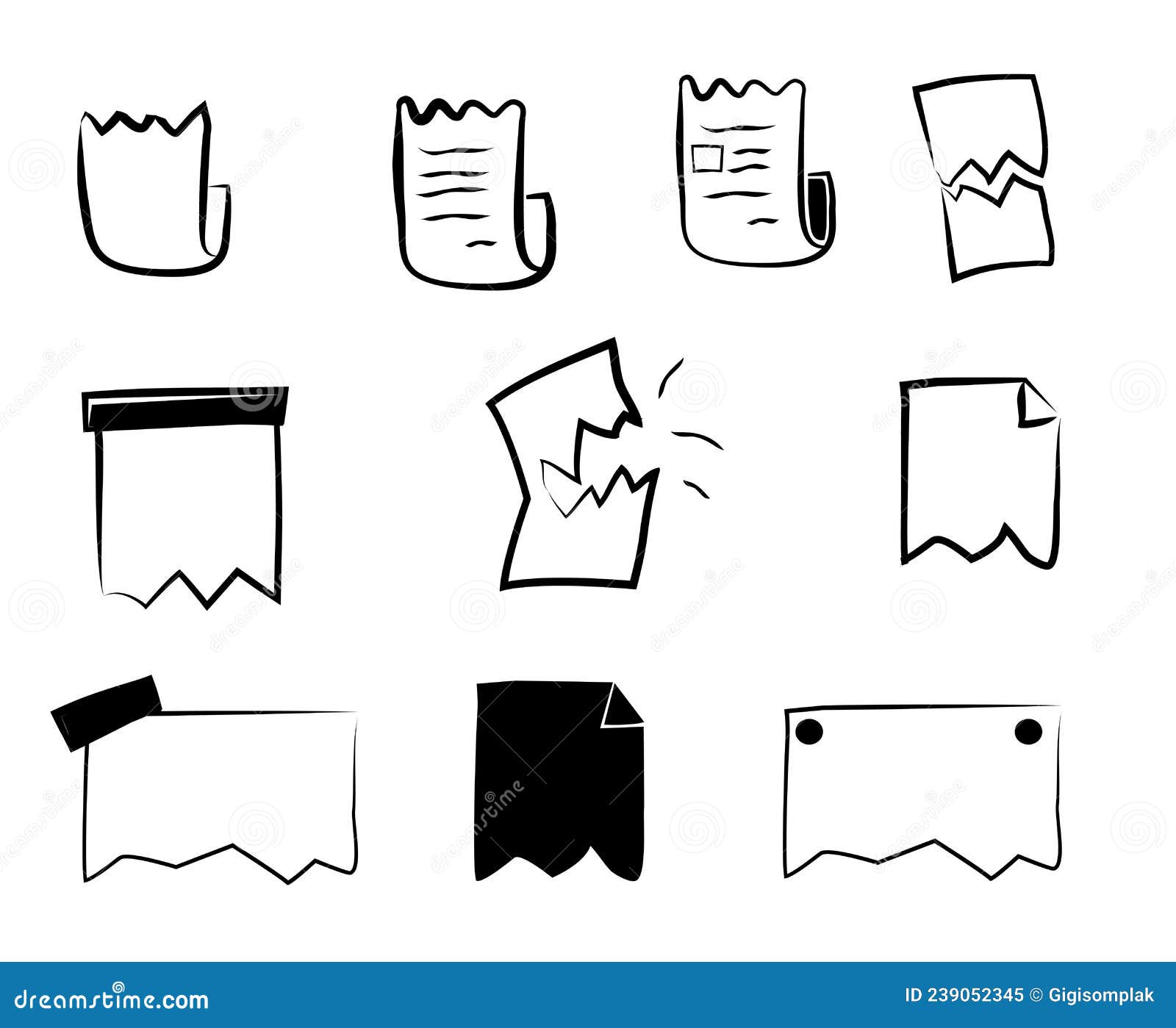 Simple Vector 10 Set Blank Vector Hand Draw Sketch Blank Torn Note with ...