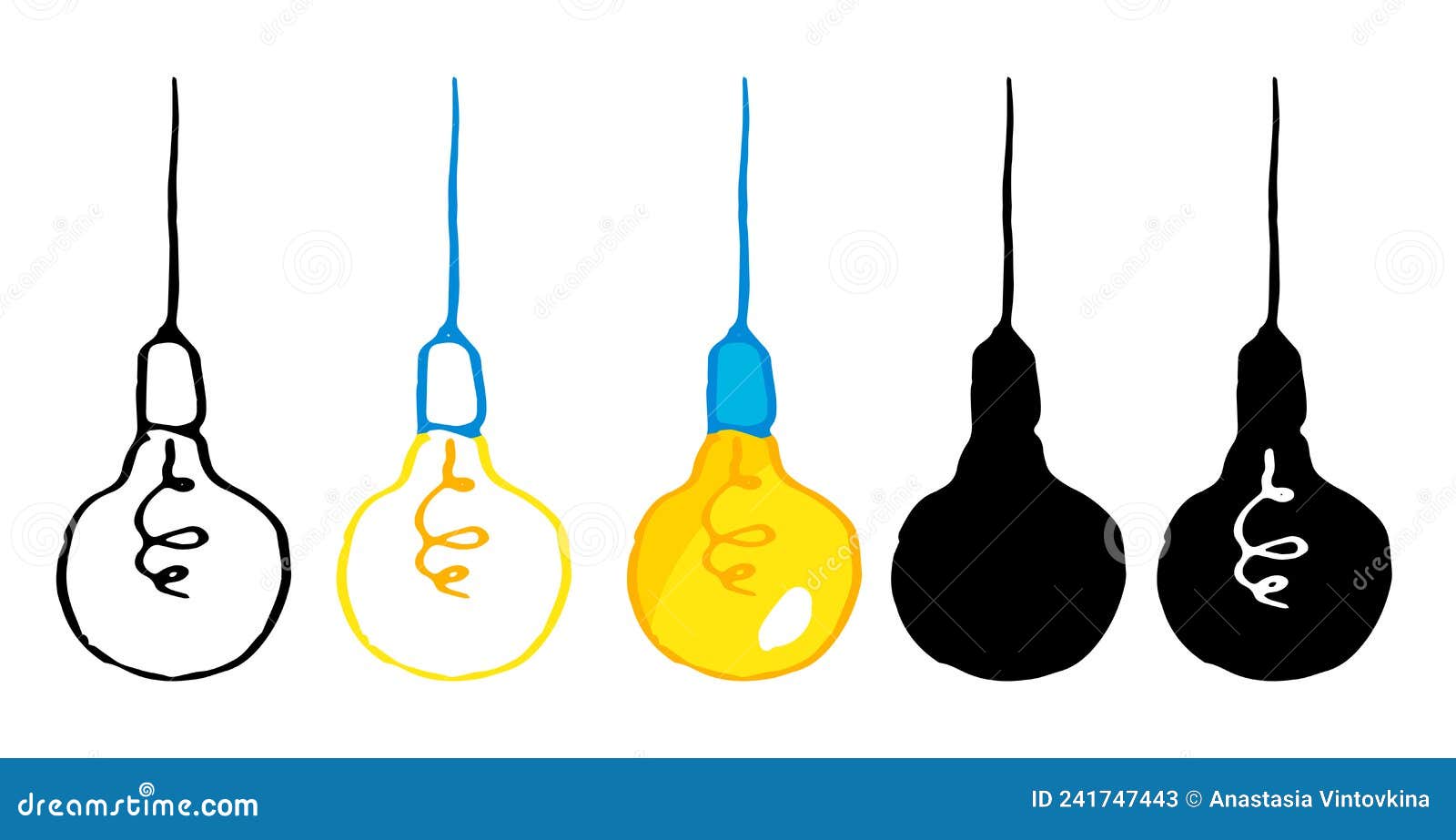A Set of Different Options for a Round Yellow Light Bulb with a Spiral ...