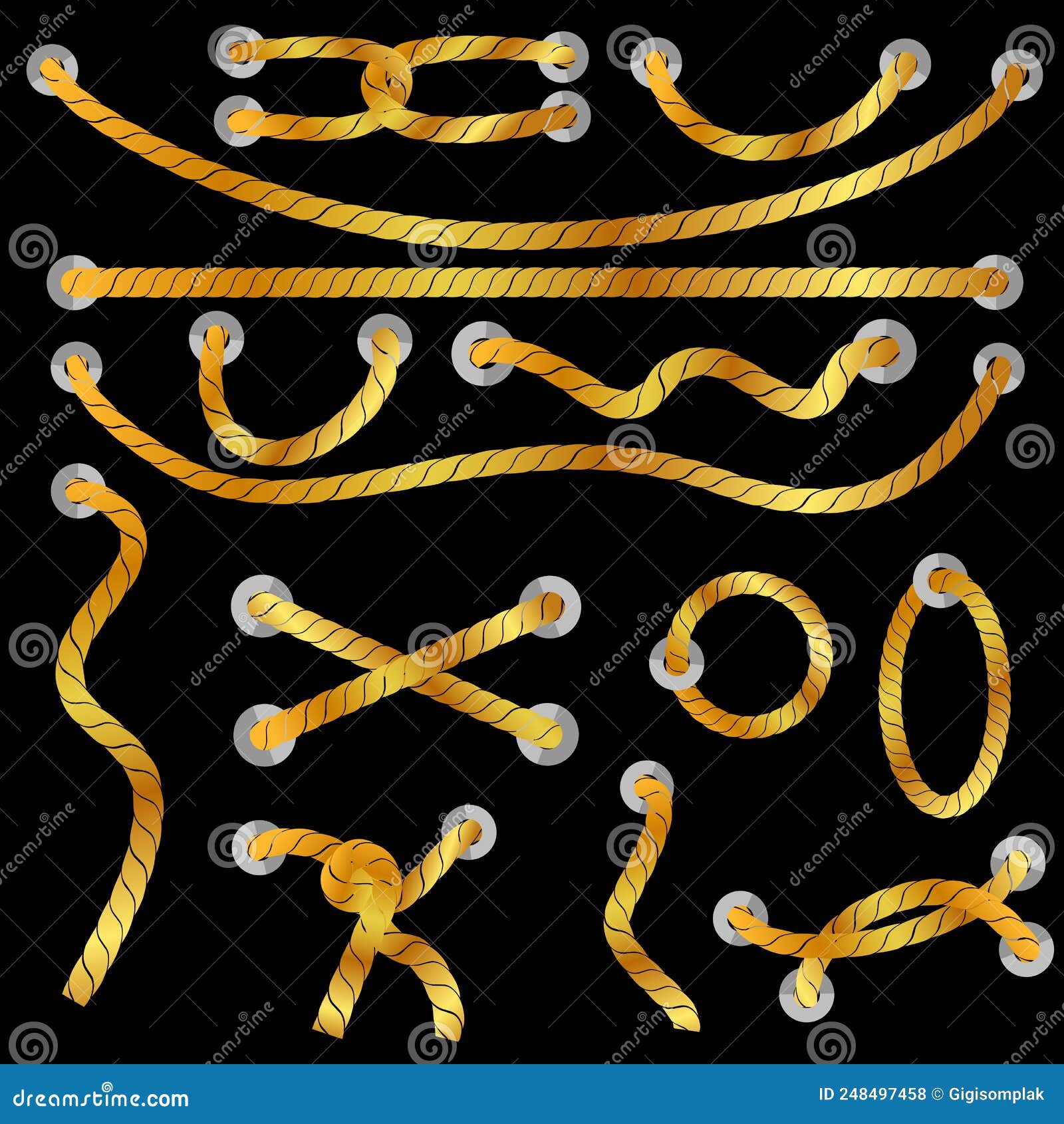 Simple Vector Set Different Style Golden Gold Rope Out from Hole Stock ...