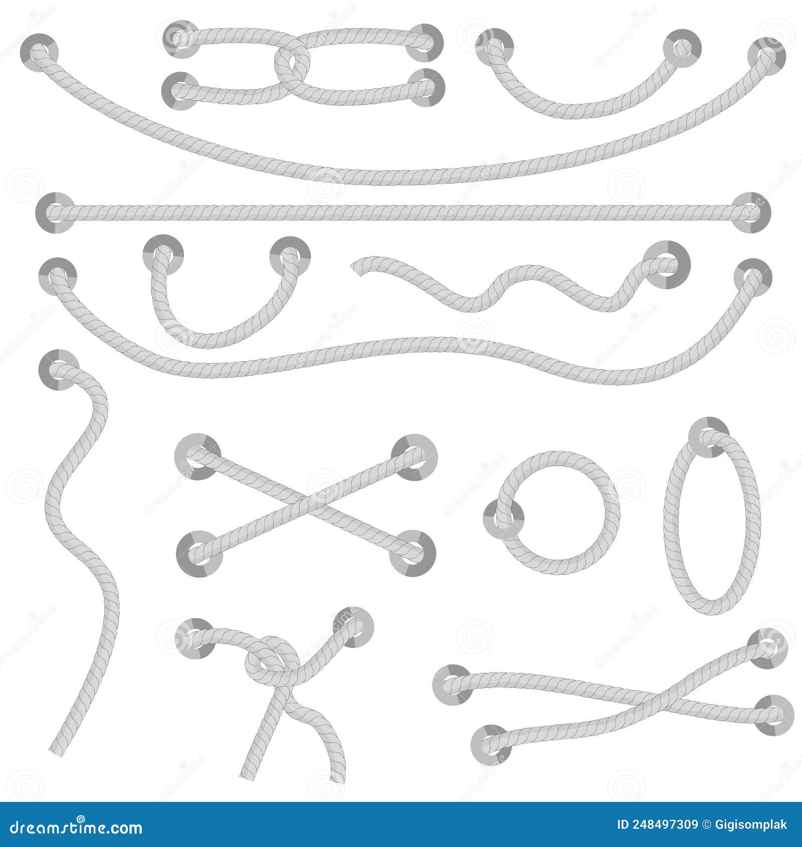 Simple Vector Set Different Style Gray Rope Out from Hole, Isolated on ...