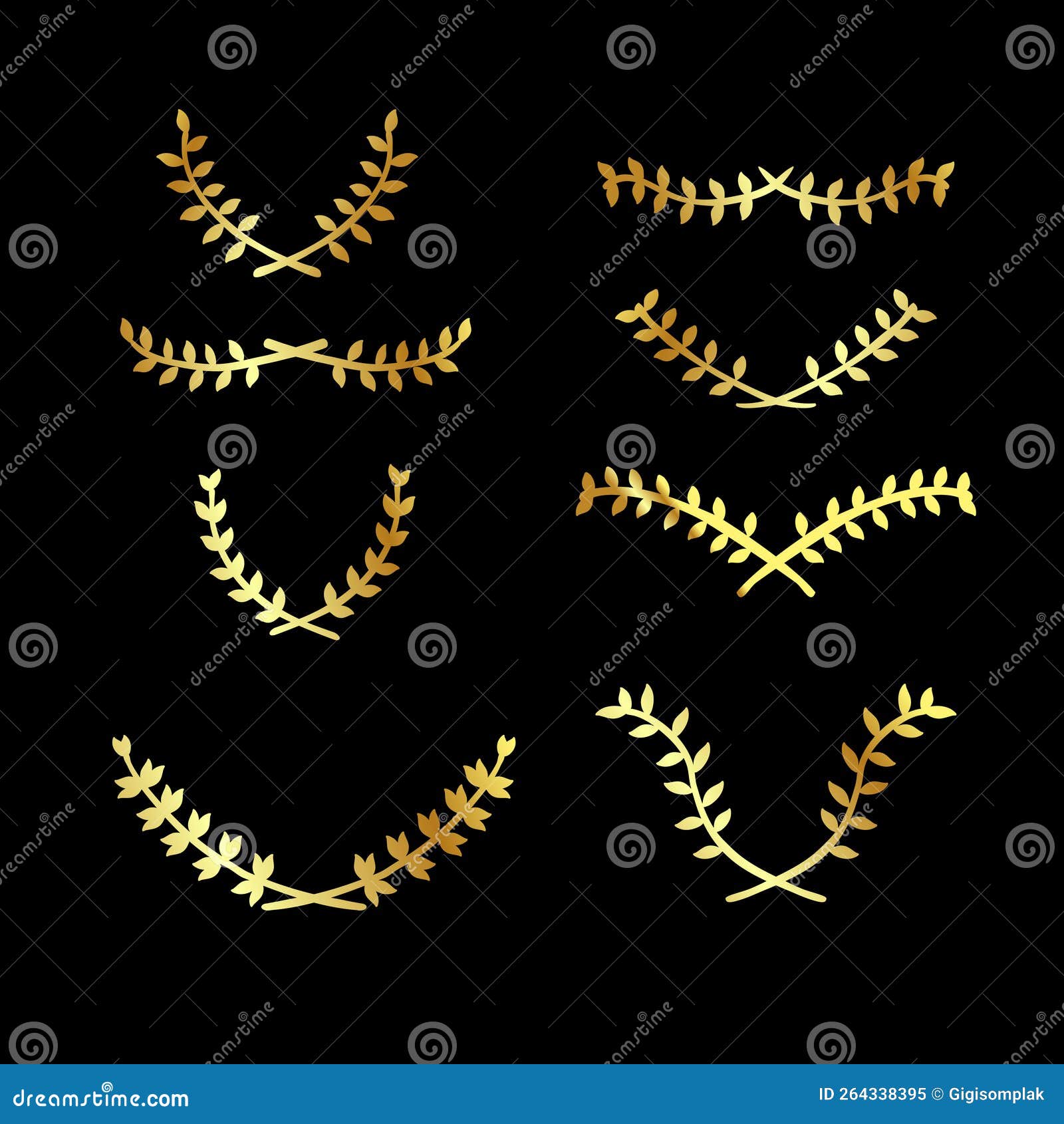 Simple Vector Set 8 Gold Golden Hand Draw Sketch Flower and Leaf Border ...