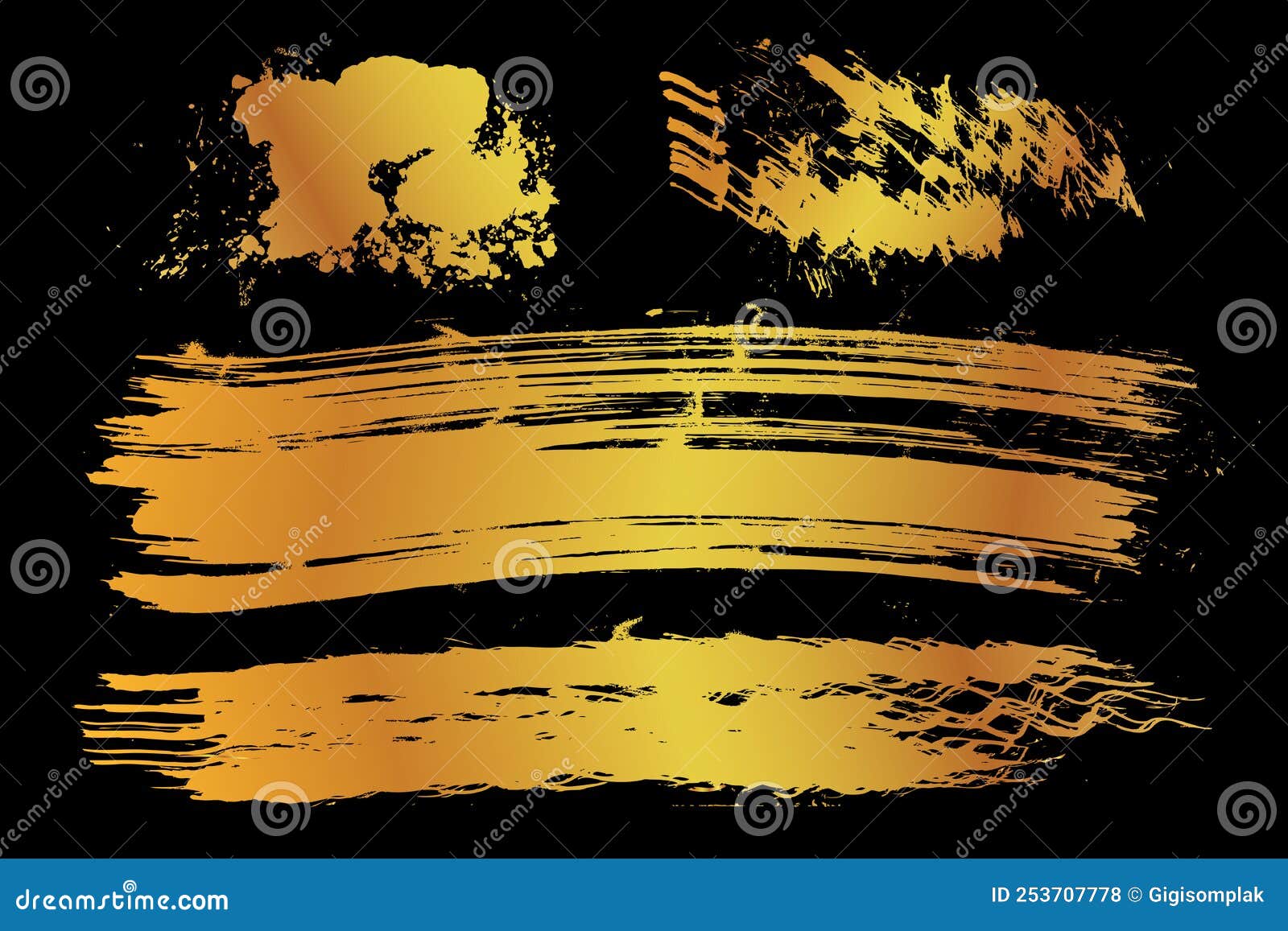 Simple Vector Set 4 Golden Abstract Black Scribble Brush Stock Vector ...