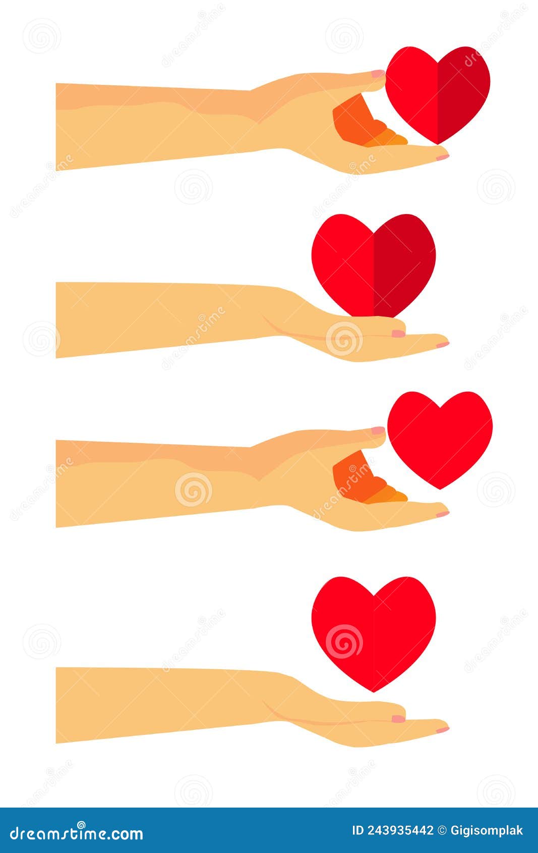 Simple Vector Set 4 Hand Give a Love, Isolated on White Stock Vector ...