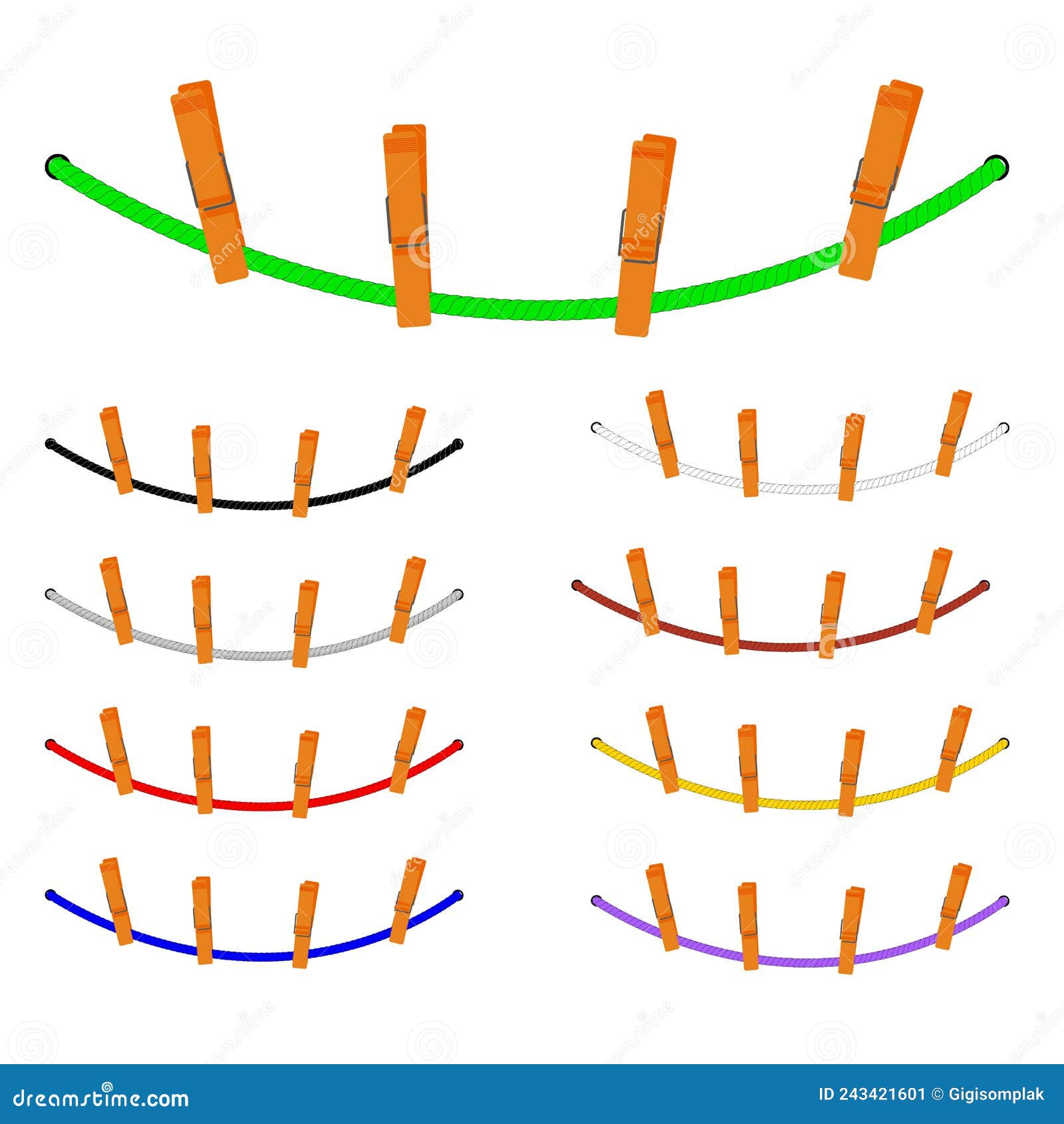 Simple Vector Set 9 Rope and Cloth Pins, for Hanging Something ...