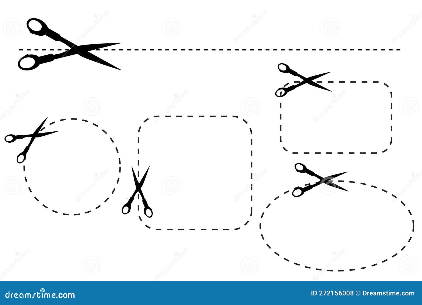 Simple Vector Set Scissor Sign Cut Here, Isolated on White Stock Vector ...