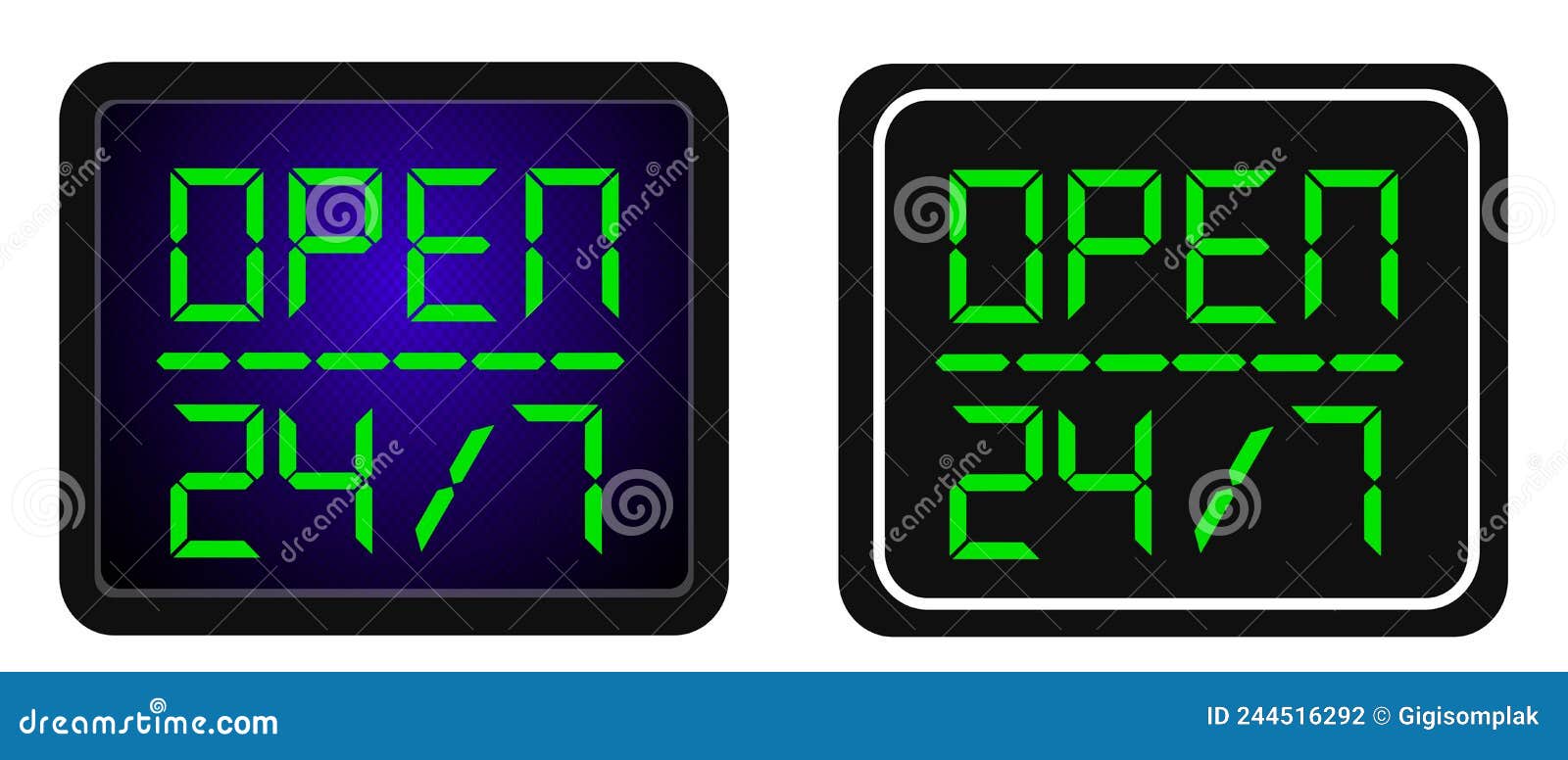 Simple Vector Set 2 Sign, Open 24 Hour, 7 Day a Week Stock Vector ...