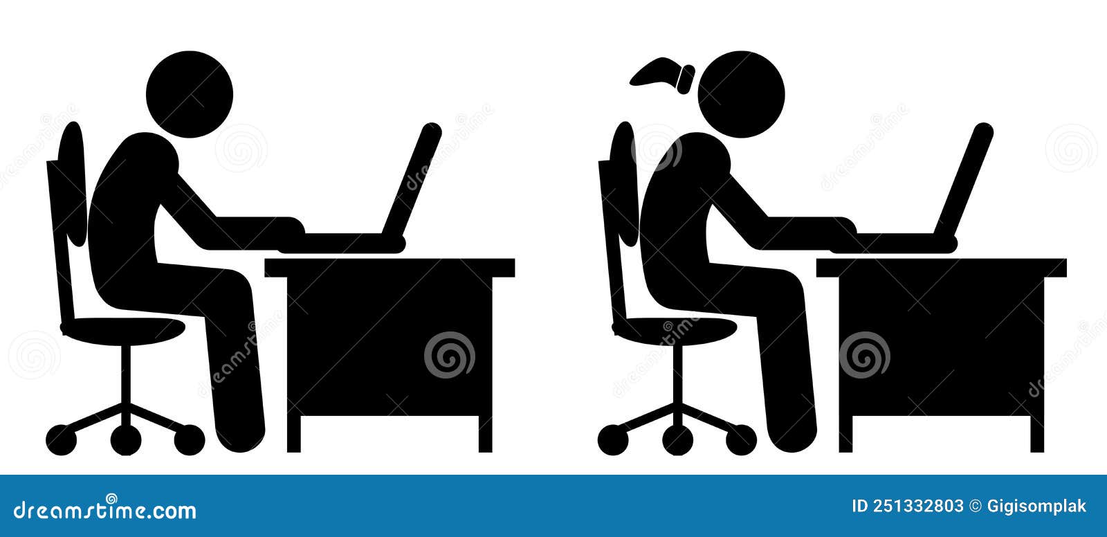 Simple Vector Set 2 Stick Man Stickman Man and Woman Sit Work with ...