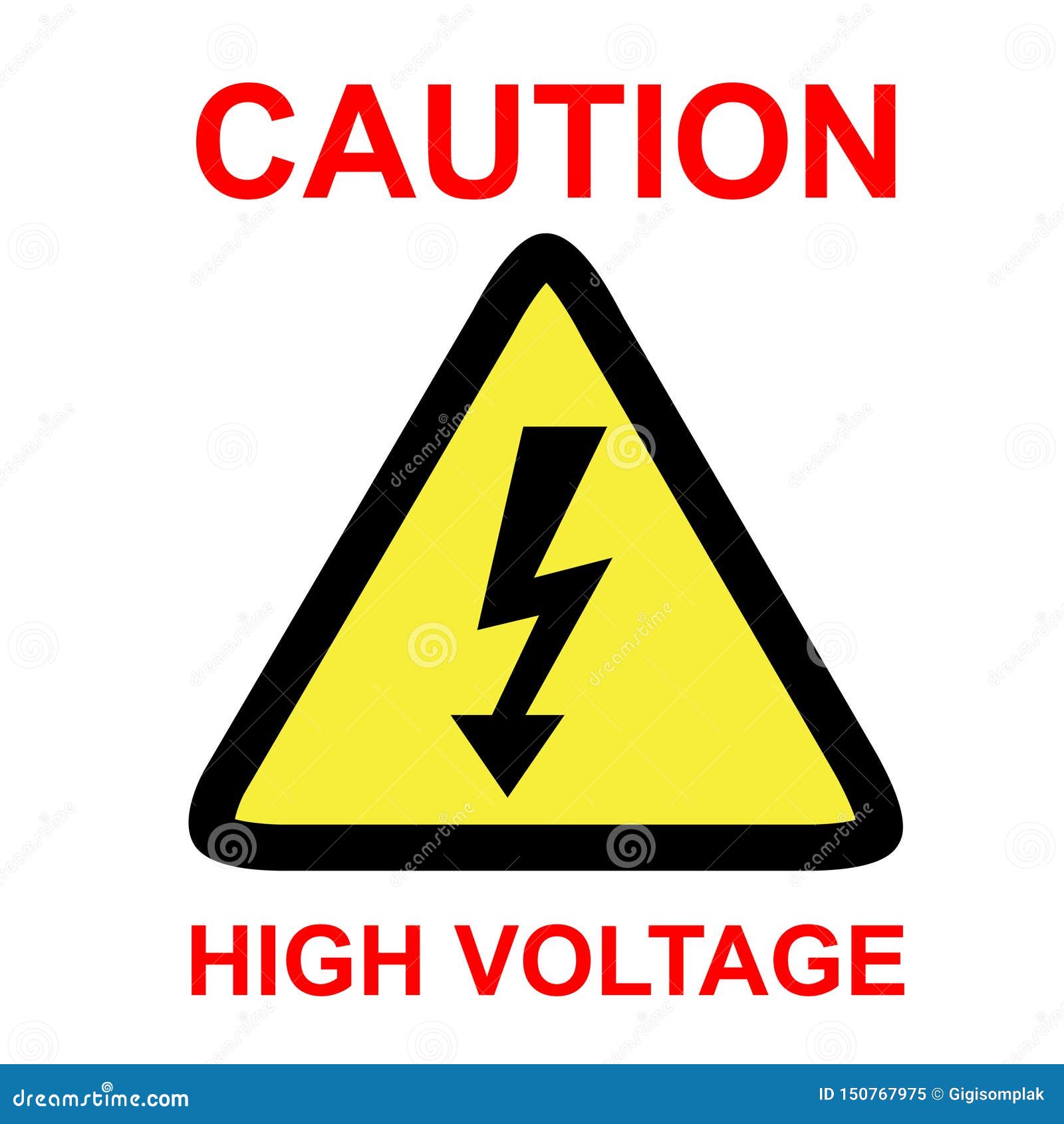 Simple Vector Sign, Caution High Voltage, Isolated on White Background ...