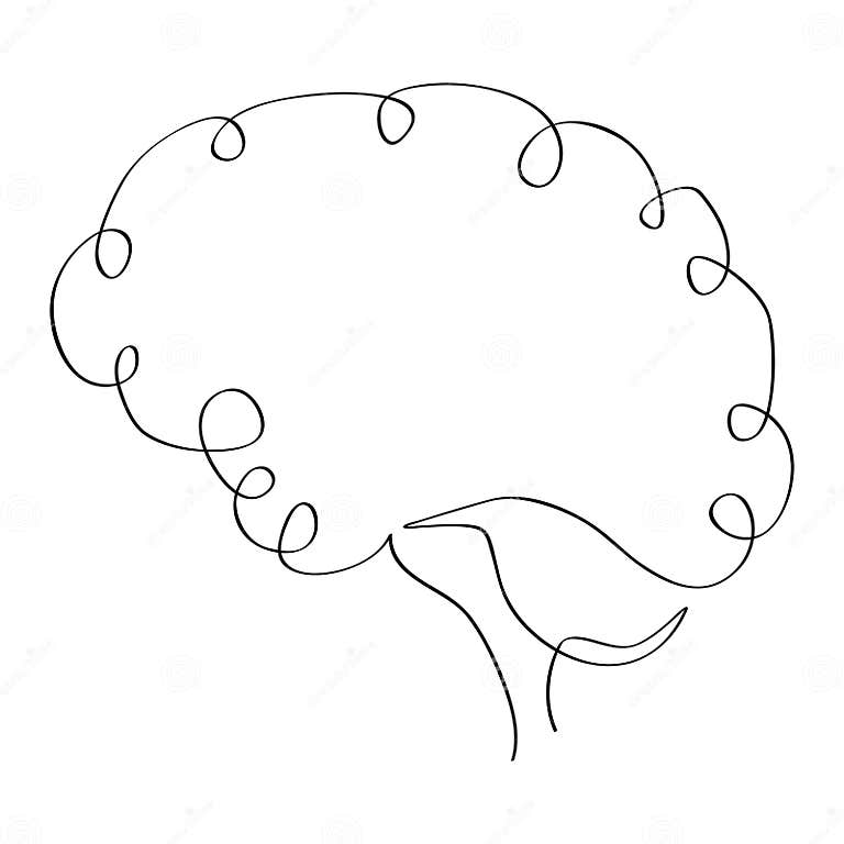 Simple Vector Sketch Human Brain Single One Line Art, Continuous Stock ...