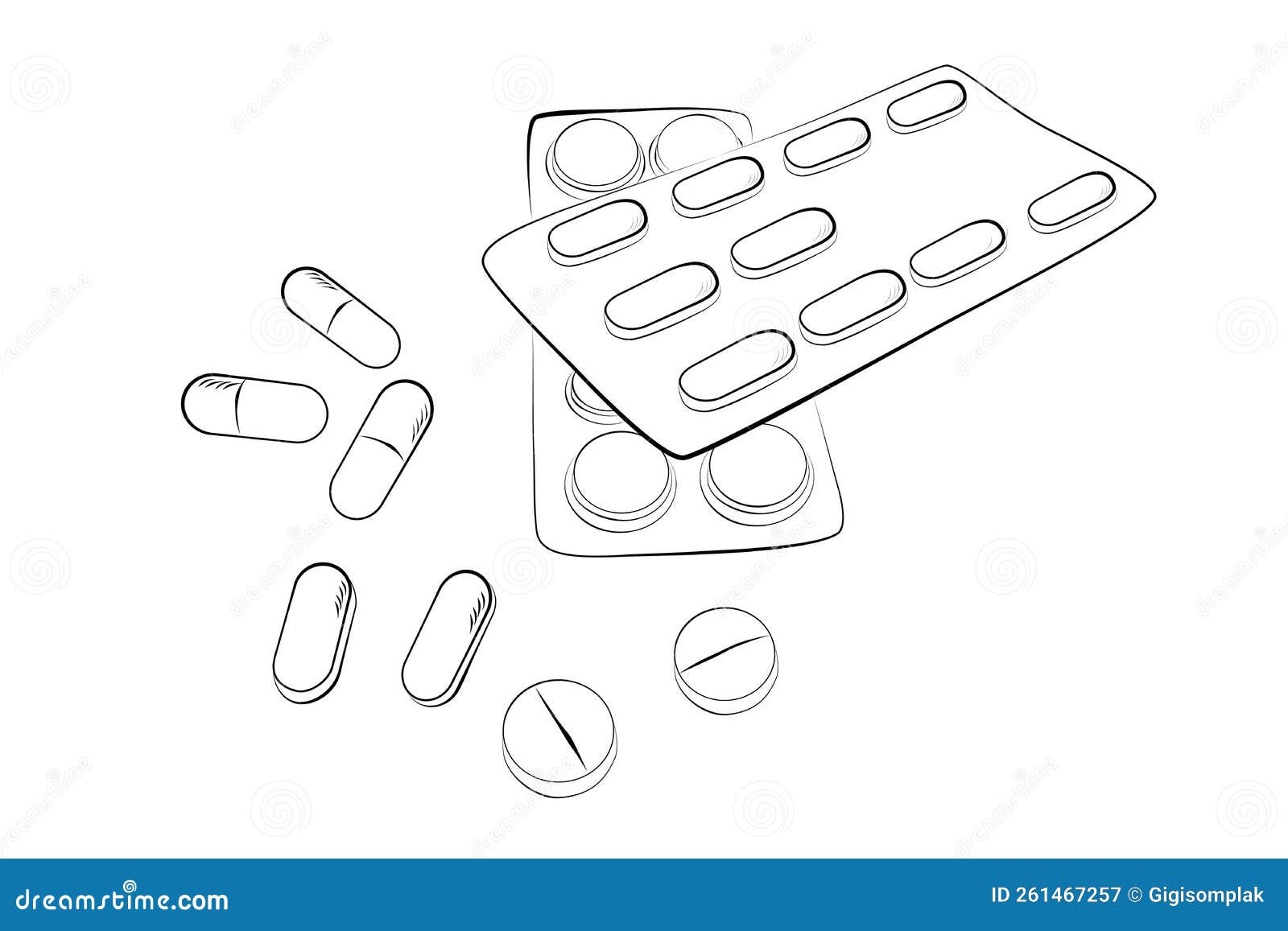 Simple Vector Sketch Top View, Stack of Pills and Capsules Stock Vector ...