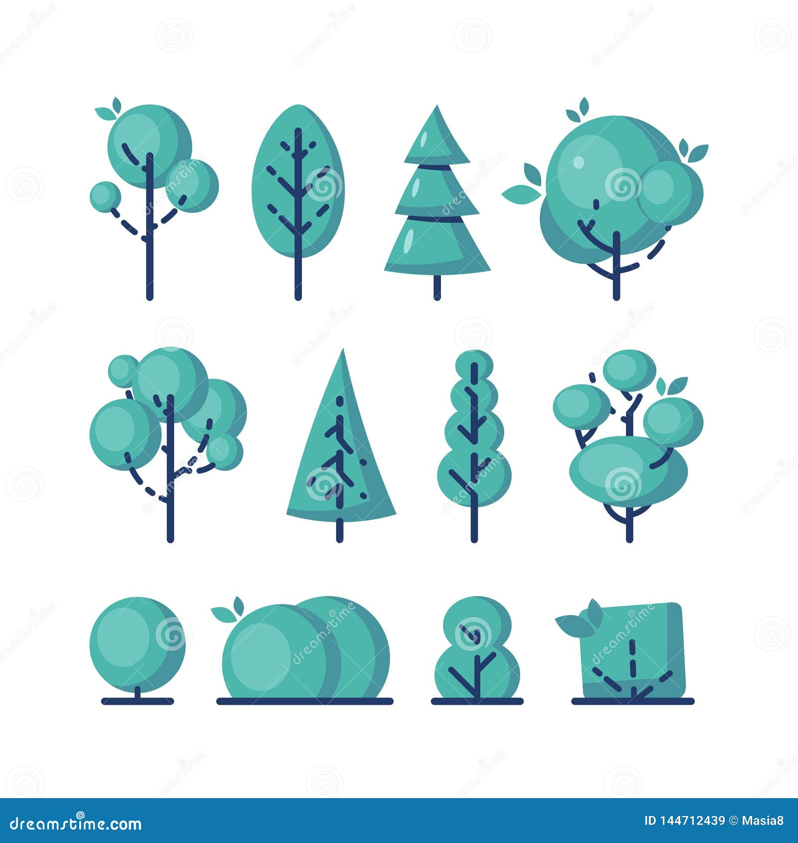 Simple Vector Tree Icons in Flat Style Stock Vector - Illustration of ...