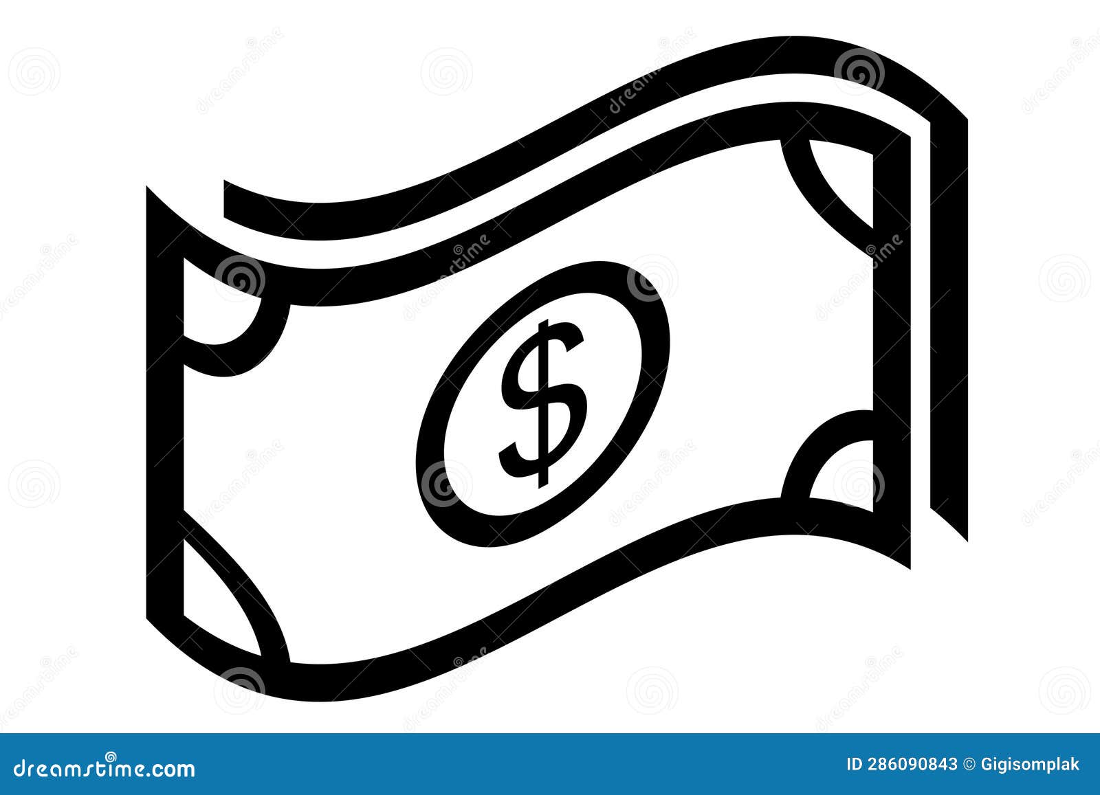 Simple Vector Waving Dollar Paper Money, Isolated on White Stock Vector ...