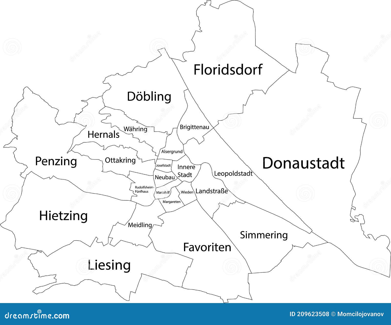 White Map of Districts of Vienna, Austria Stock Vector - Illustration ...