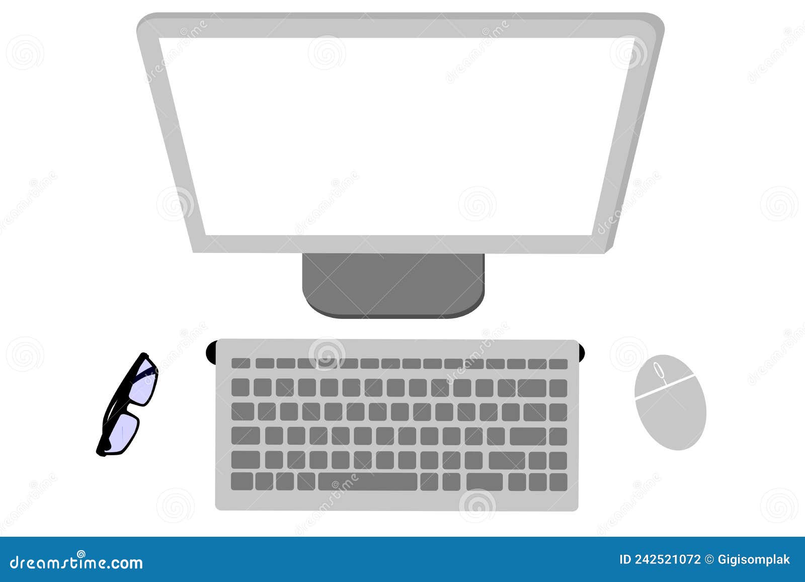 Simple Vector White Wireless Desktop Computer, Top View or Flat Lay ...