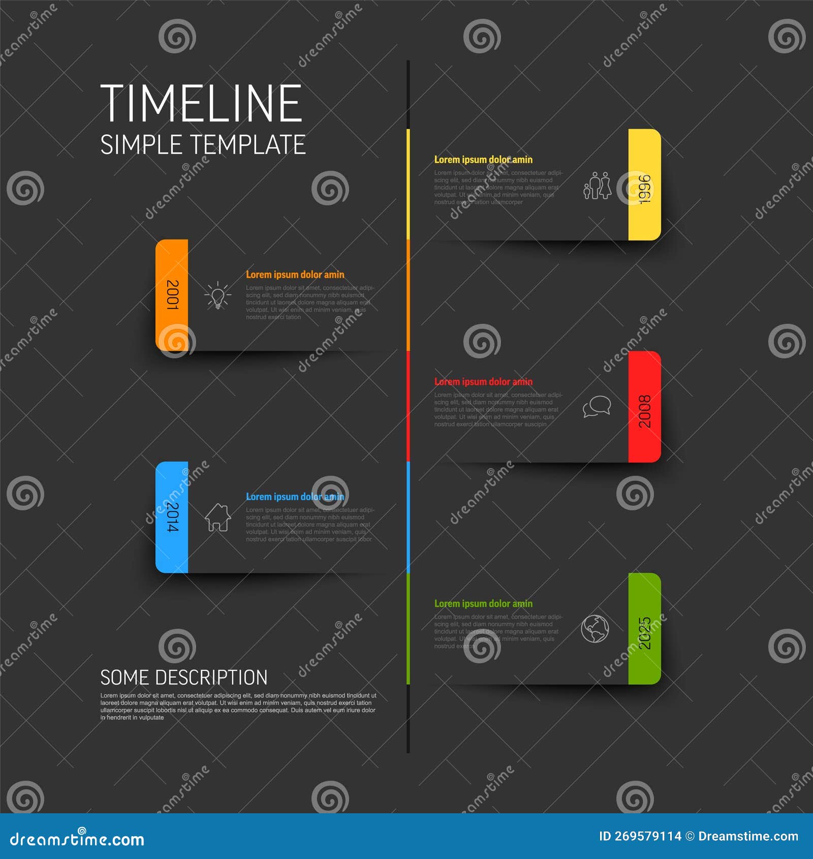 Simple Vertical Infographic Timeline Template Made from Dark Gray Paper ...