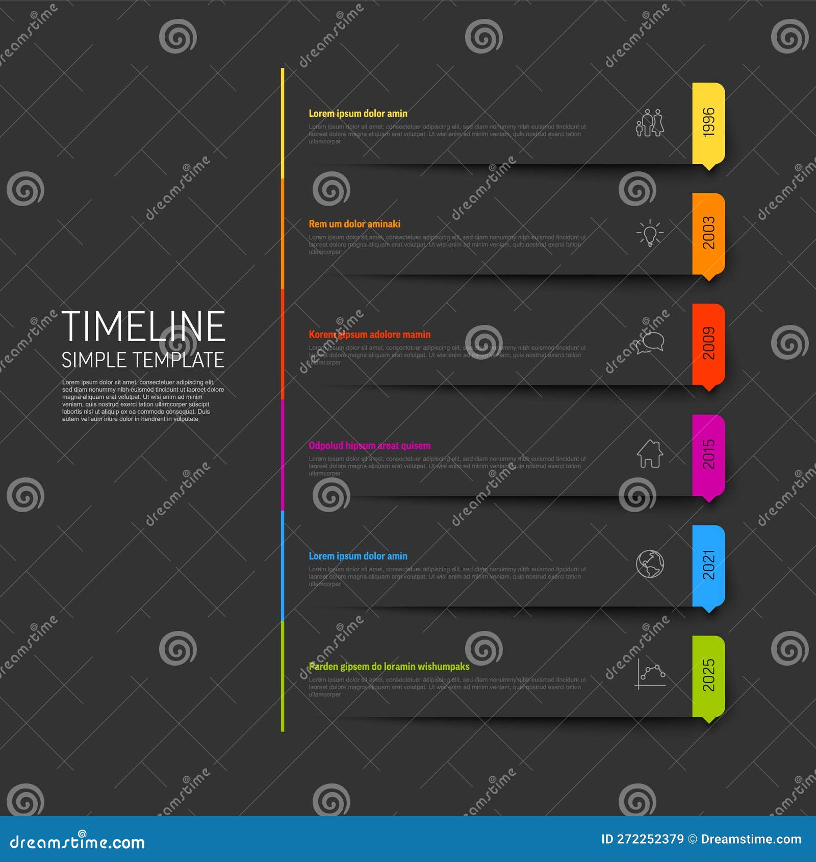 Simple Vertical Infographic Timeline Template Made from Dark Gray Paper ...